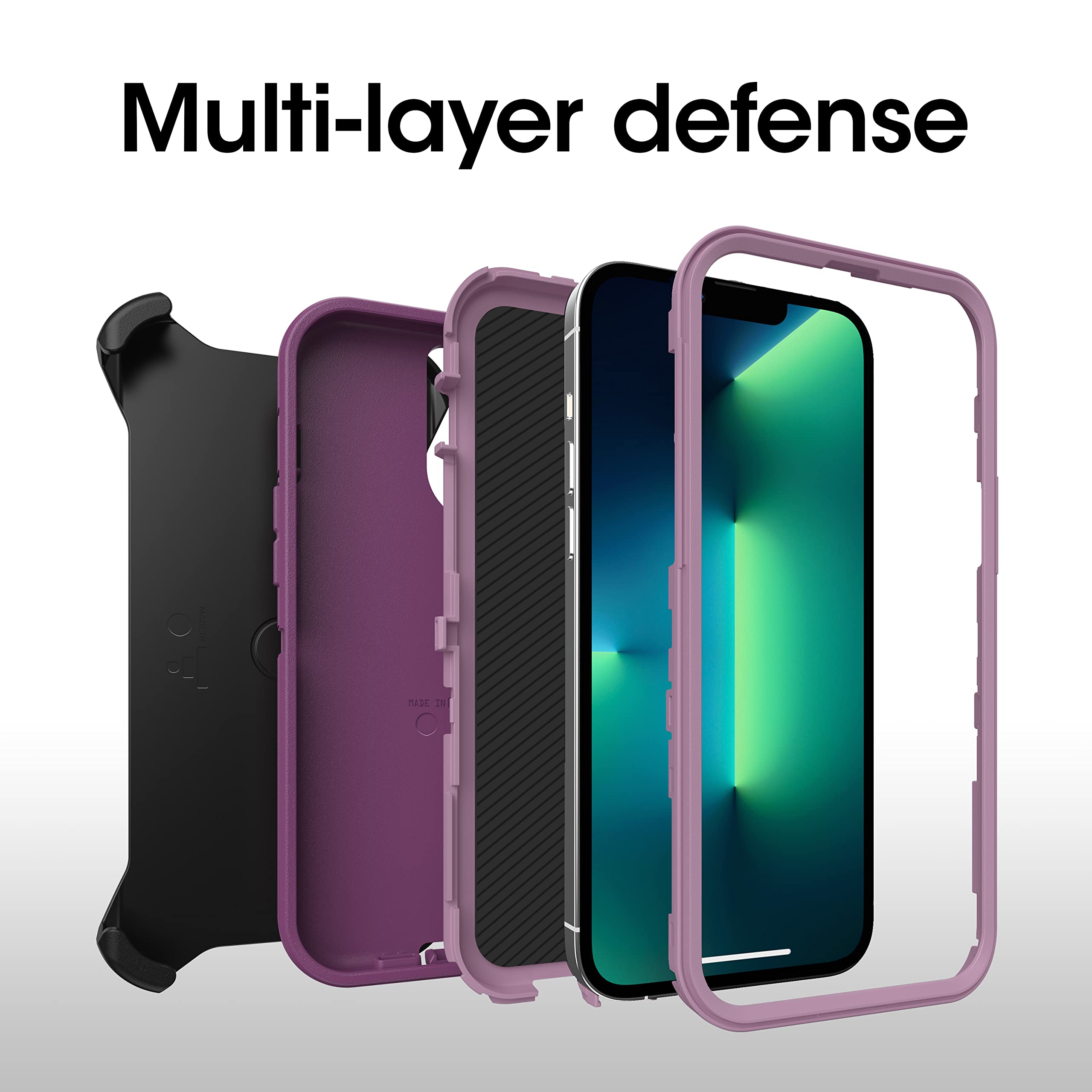 OtterBox iPhone 13 Pro Max & iPhone 12 Pro Max Defender Series Case - HAPPY PURPLE, rugged & durable, with port protection, includes holster clip kickstand