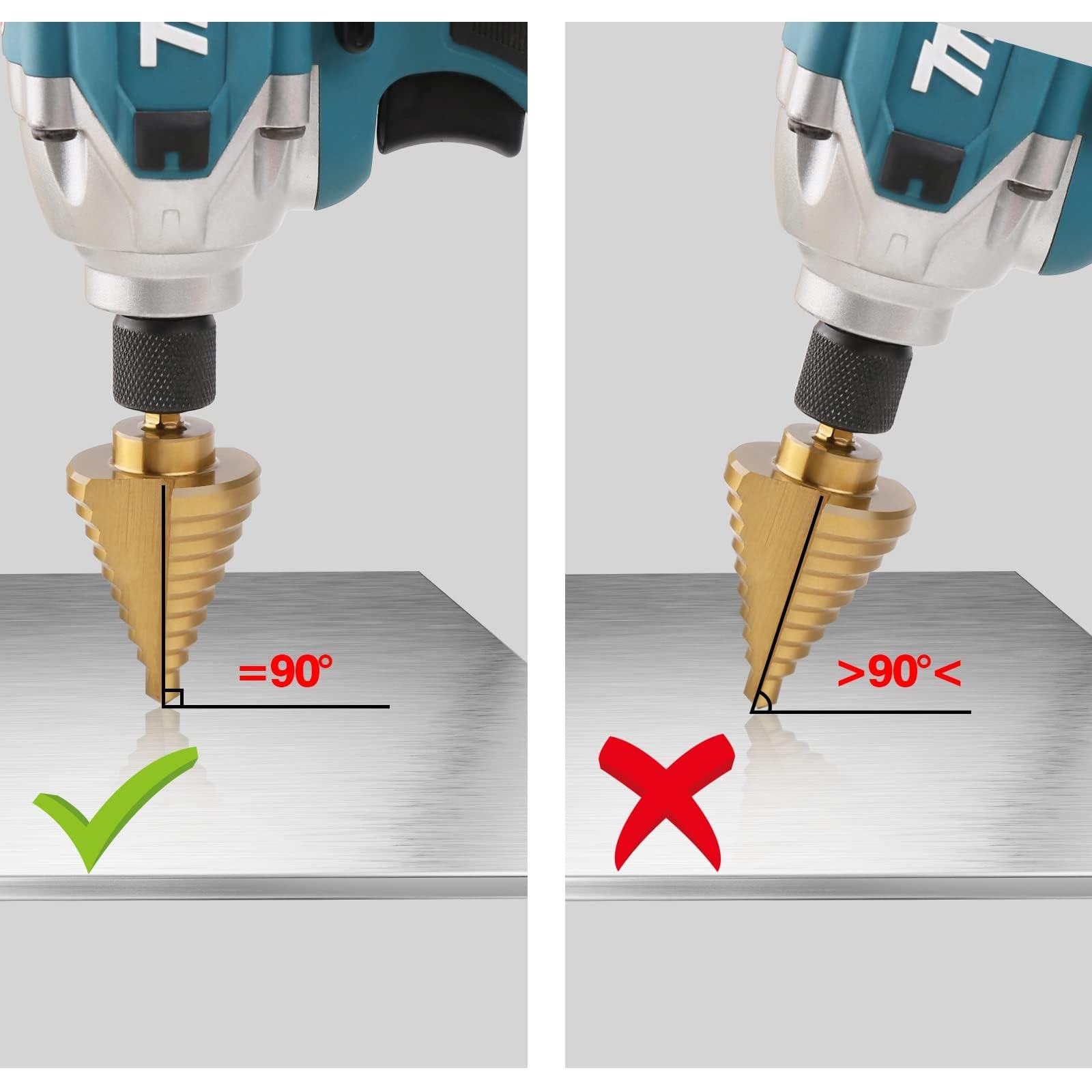 Vearter HSS Straight Groove Step Drill Bits, 1/4" - 1-3/8" Unibit 10 Steps M2 Material Titanium Coated Hex Shank for Drilling Holes in Stainless Steel Aluminium Sheet Metal Wood Plastic PVC