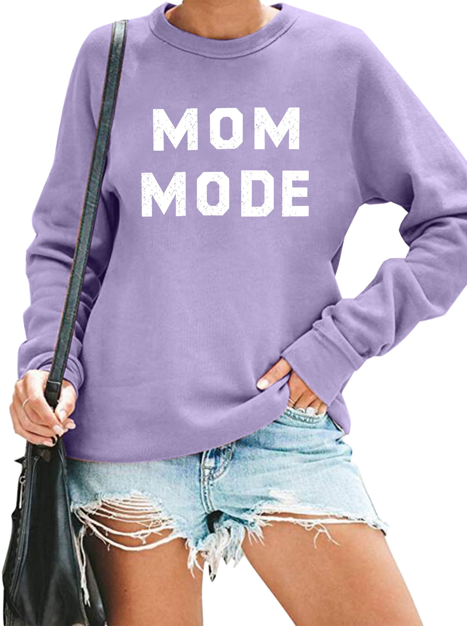 MNLYBABY Mom Mode Casual Sweatshirts for Women Letter Print Long Sleeve Lightweight Pullover Tops Violet