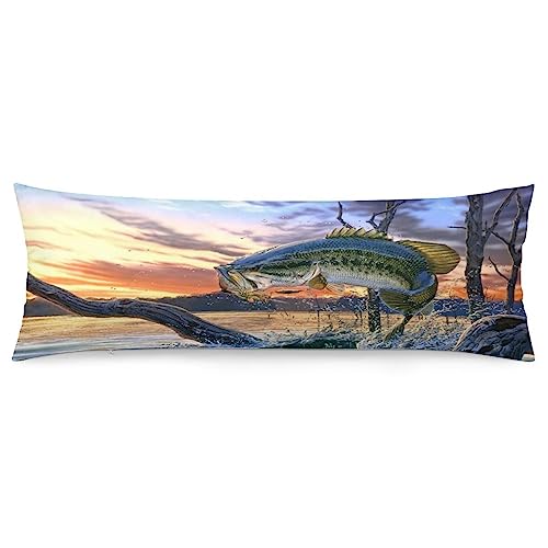 Lycomify Body Pillow Cover,Fishing Bass Fish Printed Long Pillow Cases Protector with Zipper Decor Soft Large Covers Cushion for Beding,Couch,Sofa,Home Gift 20"x54"