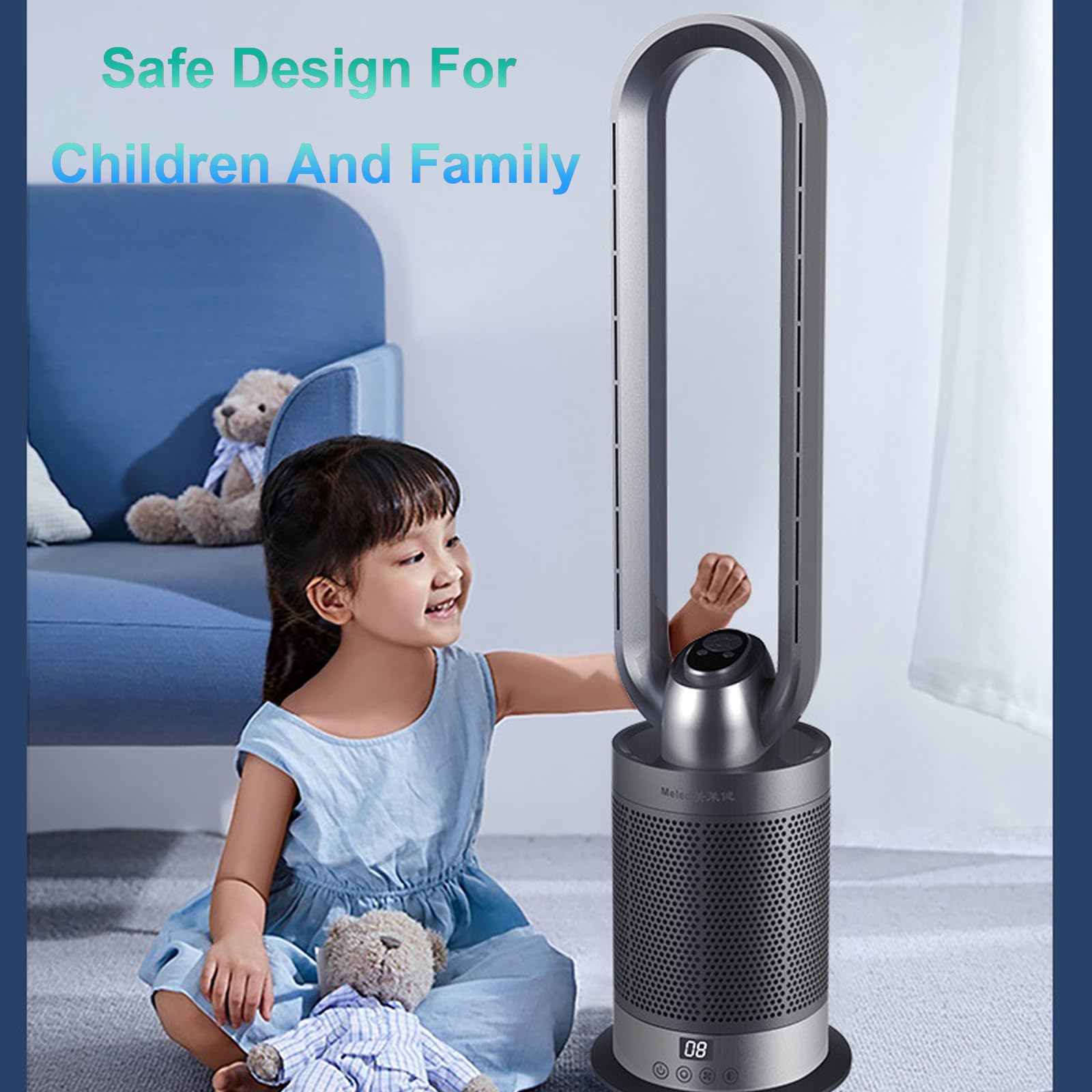 Voagupa Bladeless Air Purifier, Heater and Fan Combo, Super Quiet, HEPA Filter, All the Season, 120° Oscillating Fan with Remote and Touch Control, 9H Timer, 36 Inch, Large for Indoor Use, Grey