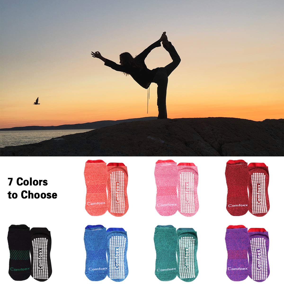 Non Slip Yoga Socks Women 3 Pairs Cushioned Sole Grip Socks