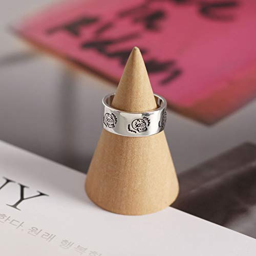 MIYUAN Vintage 925 Sterling Silver Band Ring Wide Chunky Adjustable Open Skull Design Ring for Women (8)