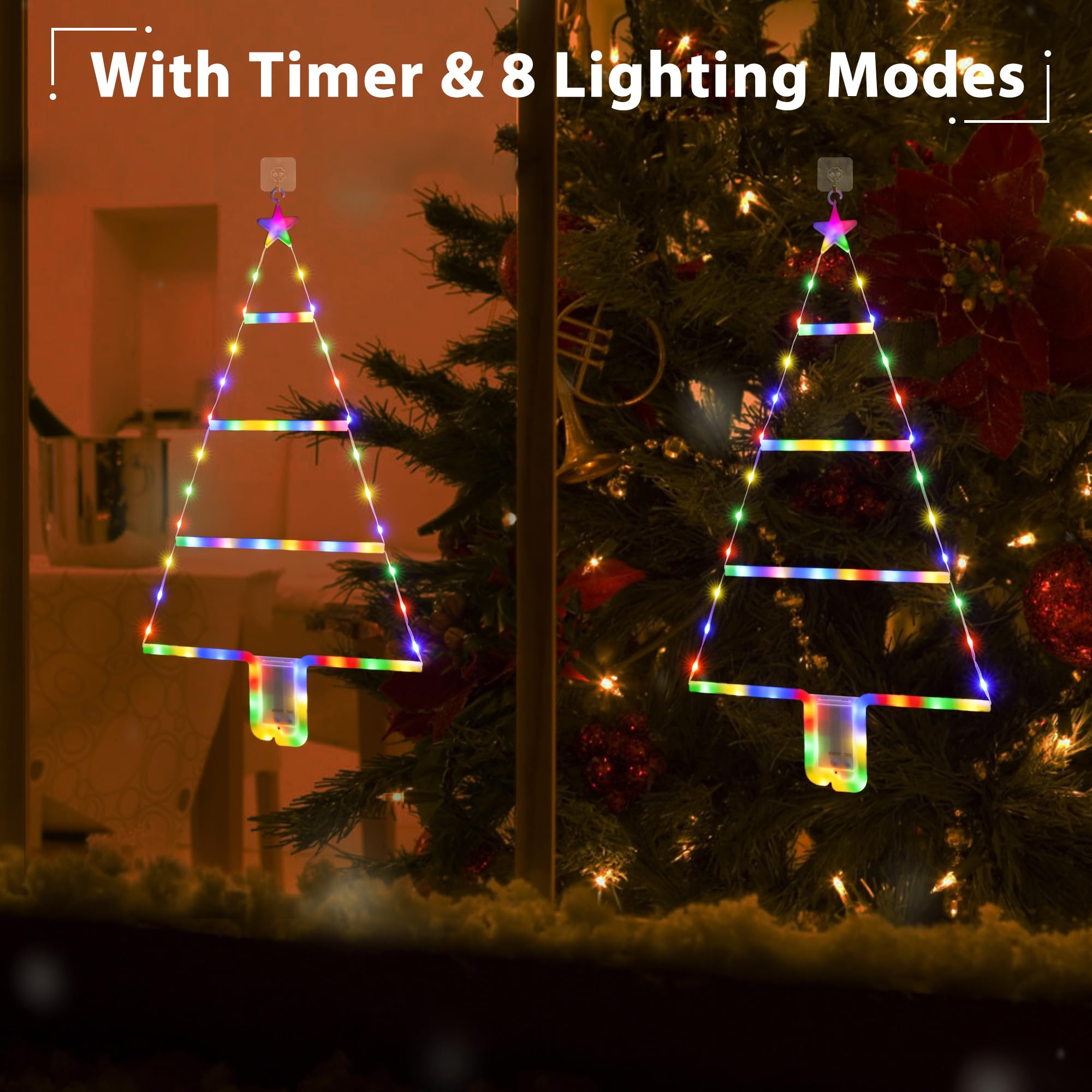 LYHOPE Christmas Decorations Lights, LED Christmas Ladder Light 2ft, 8 Modes & Timer Battery Christmas Lights, Xmas LED Ladder Tree Light for Window Wall Home Garden Outdoor Indoor Decor (Multicolor)
