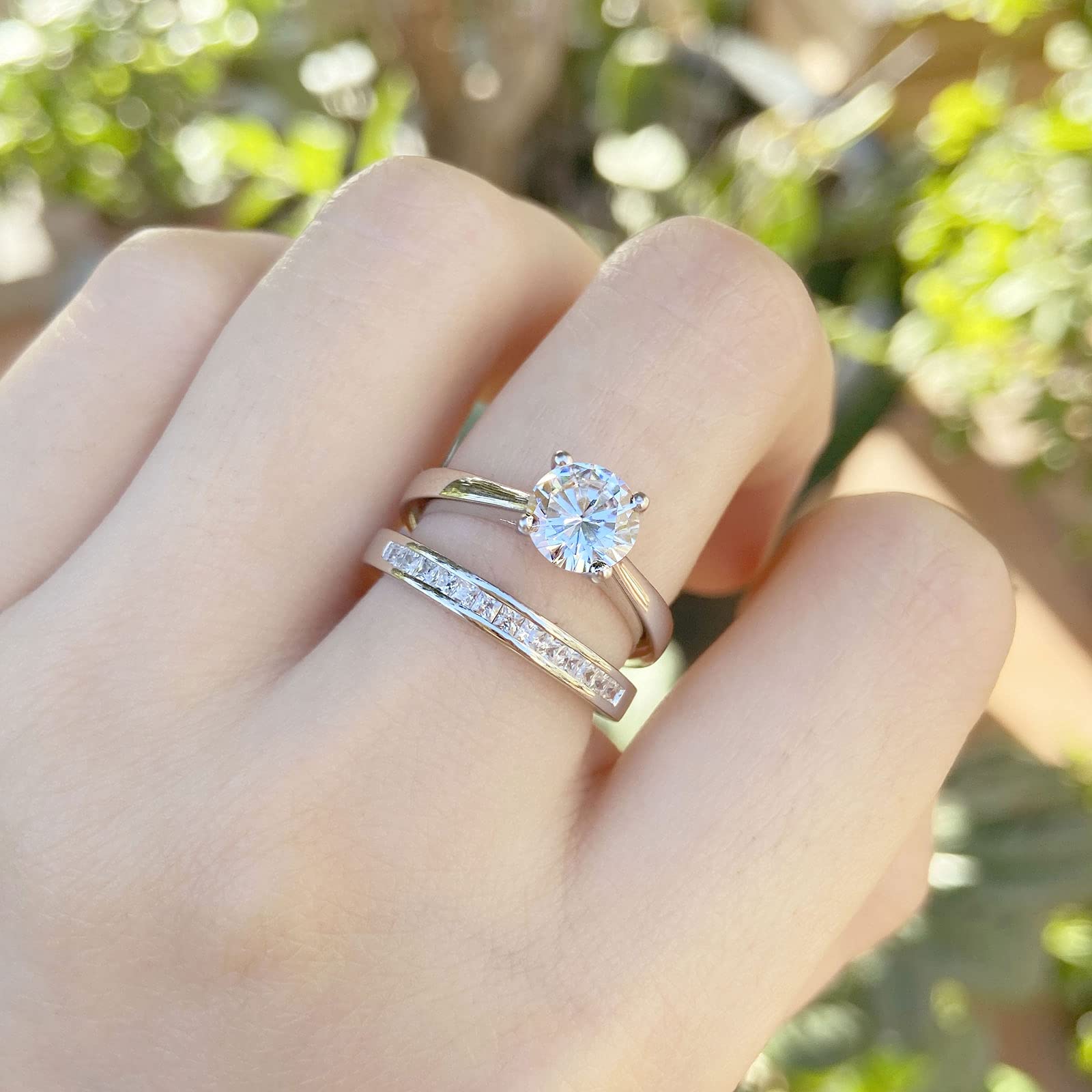 SHELOVES Sterling Silver Engagement Rings Wedding Band Set Soliraire Round CZ Cubic Zirconia Sz 7