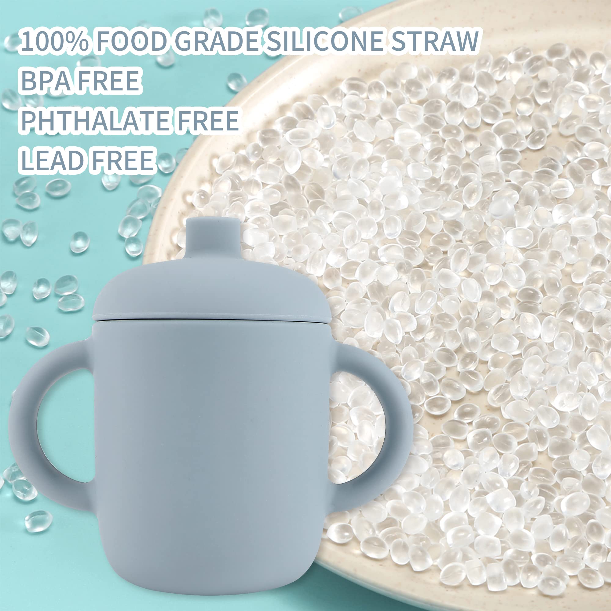 Silicone Sippy Cup,6 Months +,Easy to Clean Toddler Straw Cup for Baby,Trainer Cup BPA-Free,Safe Use for Freezer,Dishwasher and Microwave (smoke heavy blue)