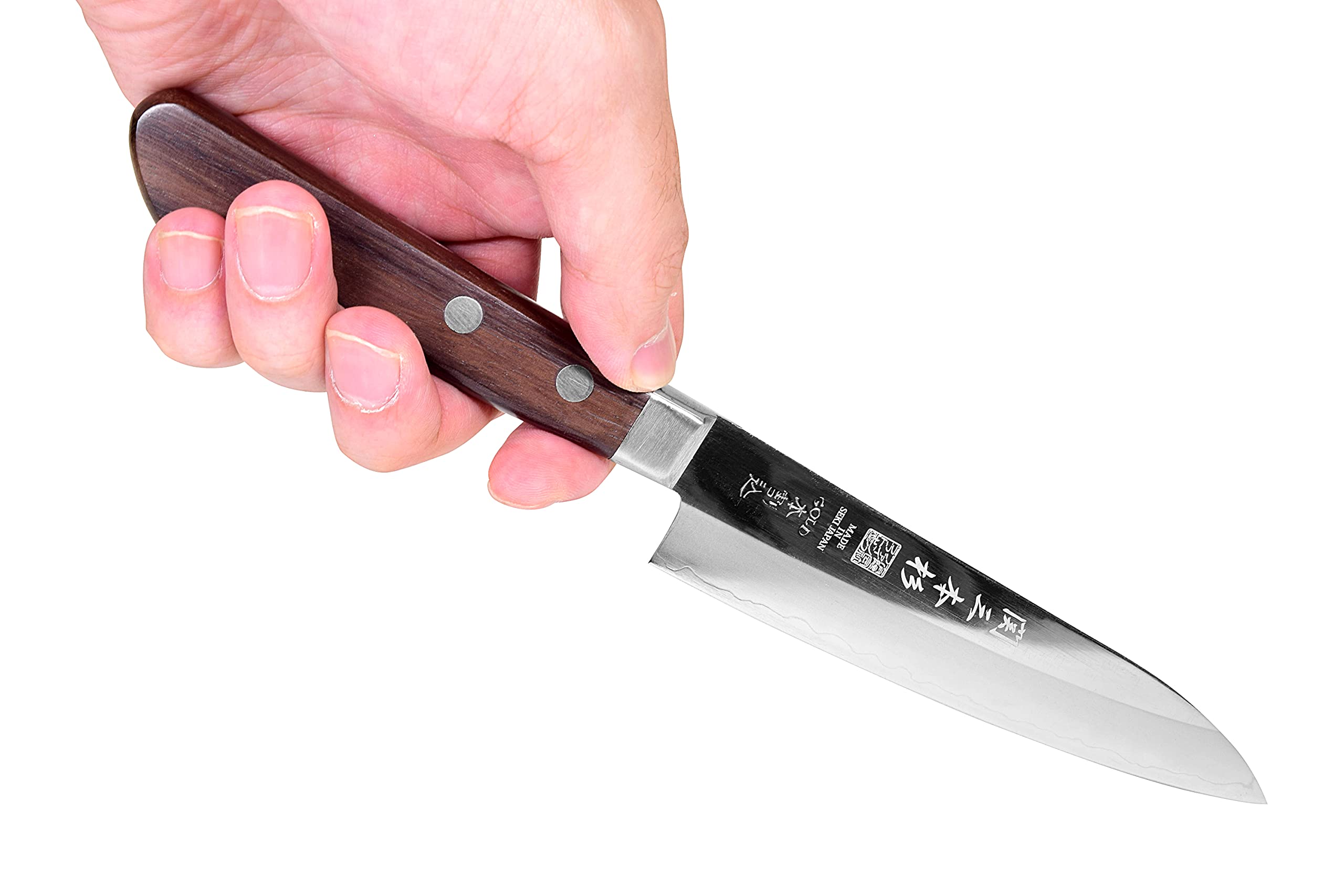 Seki Japan Japanese Seki SANBONSUGI Utility Petty Knife, 8A Stainless Steel Fruit Knife, Rose Wood Handle, 120 mm (4.7 in)