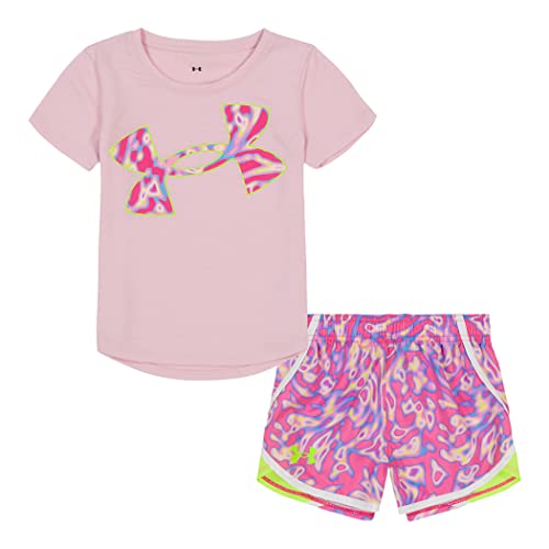 Under Armour Girls Sleeve Set, Durable Stretch Lightweight T-Shirt And Shorts Set, Pink Sugar Game, 3T US