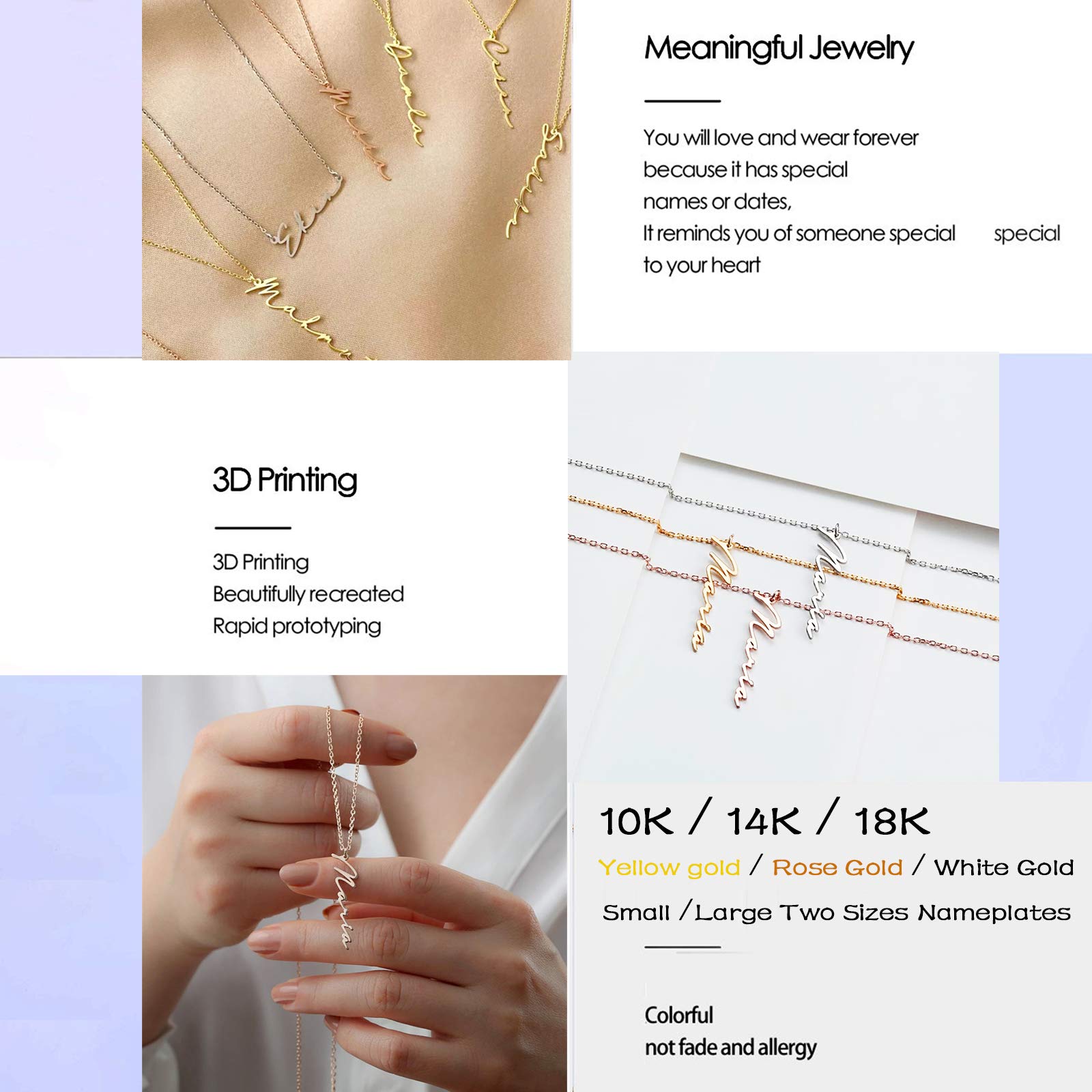 MRENITE 10k 14k 18k Solid Yellow Gold Personalized Vertical Name Necklace β Dainty Letter Engraved Bar Nameplate Jewelry - Custom Any Name Gift for Women (Small Nameplate)