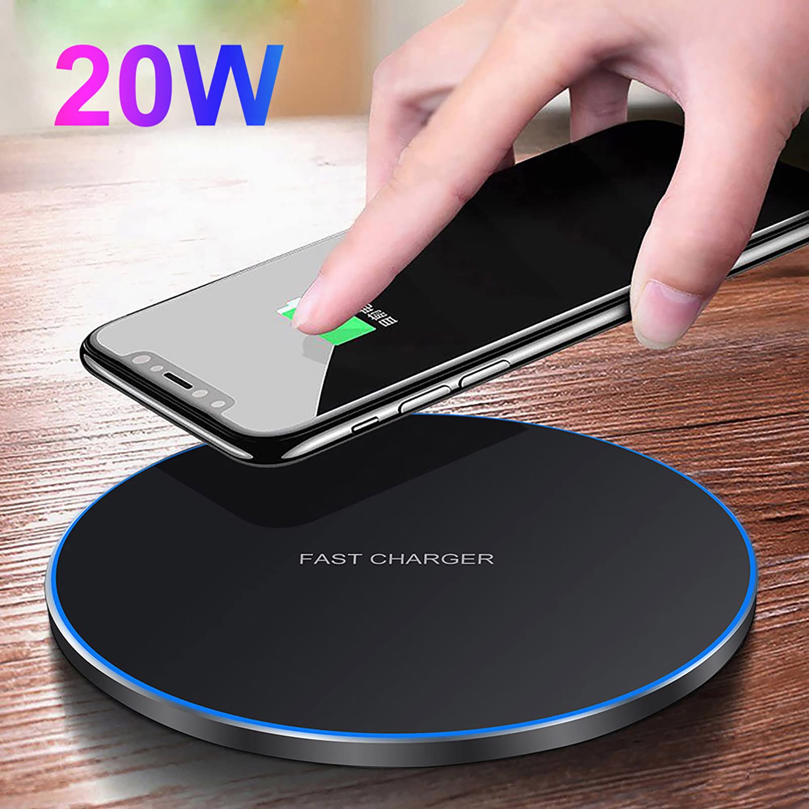 Wireless Charger 20W Max Fast Wireless Charging Pad Compatible with iPhone 11, 12, 13, 14 Pro/Pro Max, XS, XS Max, XR, 8 Plus, AirPods Pro/3/2; for Samsung Galaxy/Note, Galaxy Buds (Gary with Adapter)