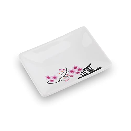 Panbado 8 pcs Sushi Plate Set, Porcelain Sushi Sets Japanese Style, Gift Box Include 2 X Sushi Plates(240 ml), 2 X Dip Bowls(60 ml), 2 X Chopstick Rest, 2 Pairs of Bamboo Chopsticks