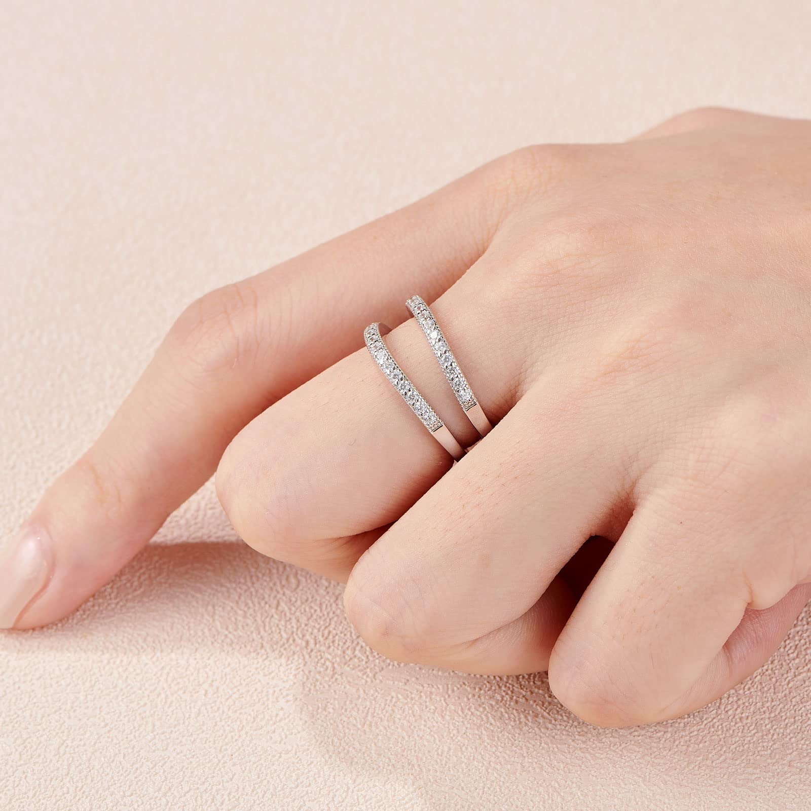 SHELOVES Womens Wedding Band Ring Enhancers Round White AAAAA CZ 925 Sterling Silver Guard Rings Sz 7