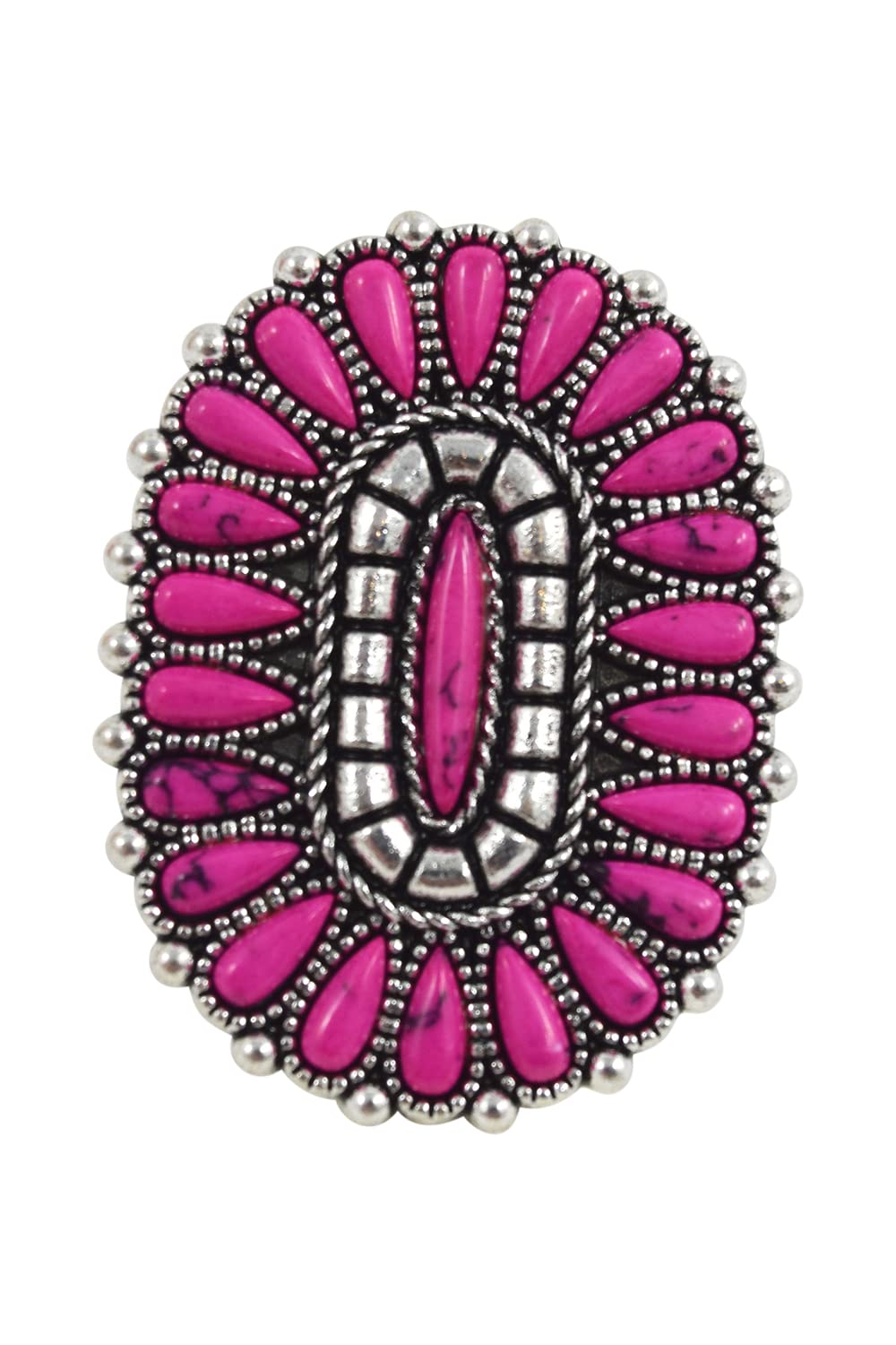 Skelapparel Southwestern Pink Squash Blossom Howlite stone Oversized Statement Fashion Ring