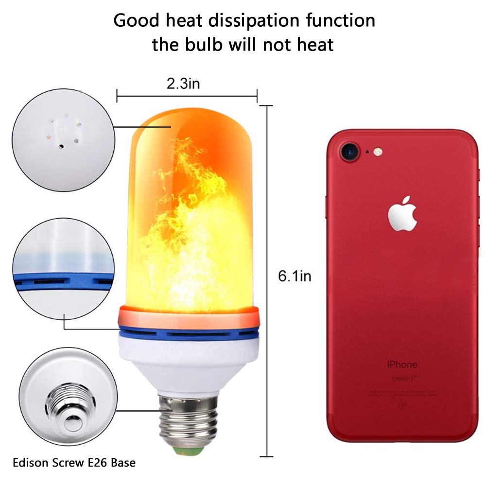 LED Flame Bulb, LED Flame Effect Light Bulb, E26 Standard Base, Atmosphere Decoration Fire Flickering Simulation 108pcs 2835 LED Beads -Flame Bulb for Home Decoration (2 Pack)