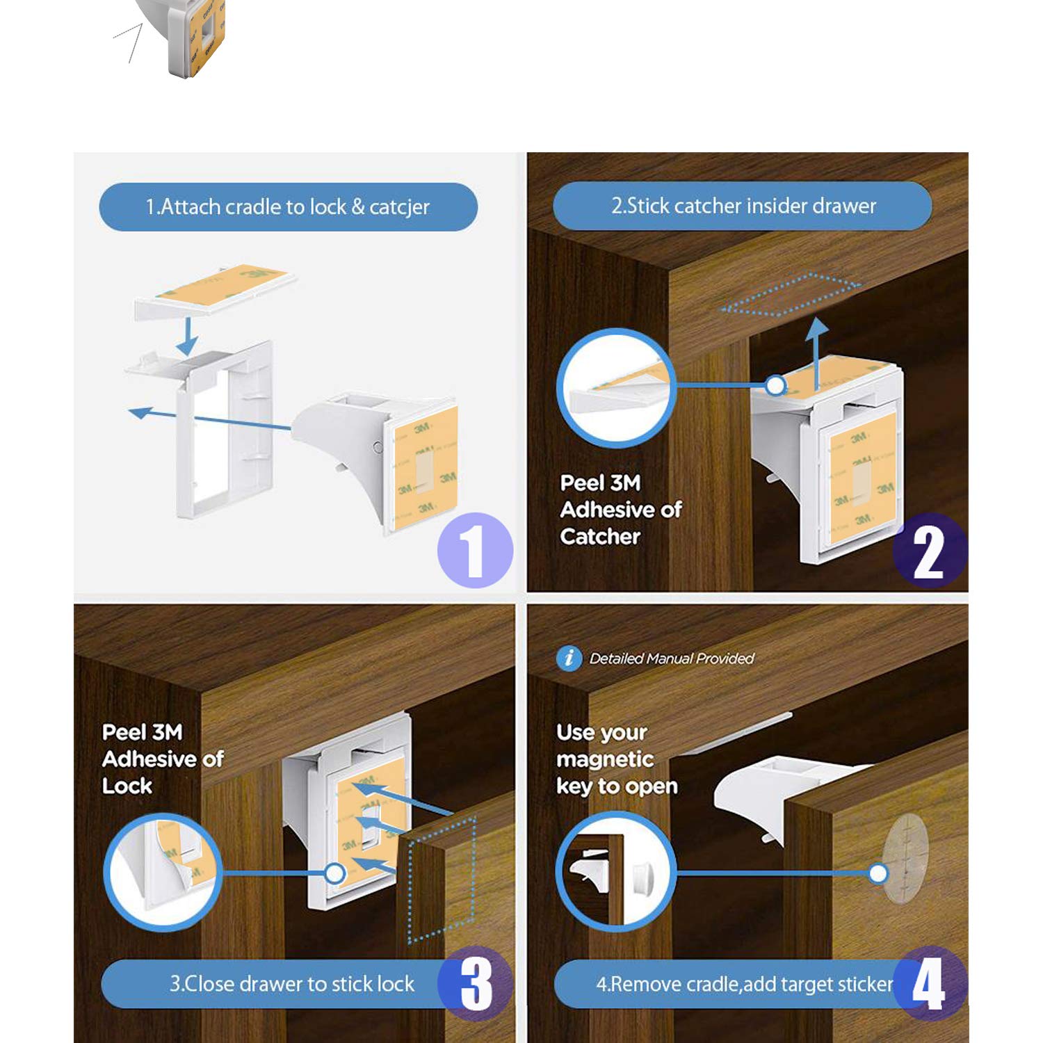 Magnetic Cabinet Locks Childproof Cabinet Locks Baby Locks for Cabinets and Drawers 4 Locks + 1 Key (Diamond)