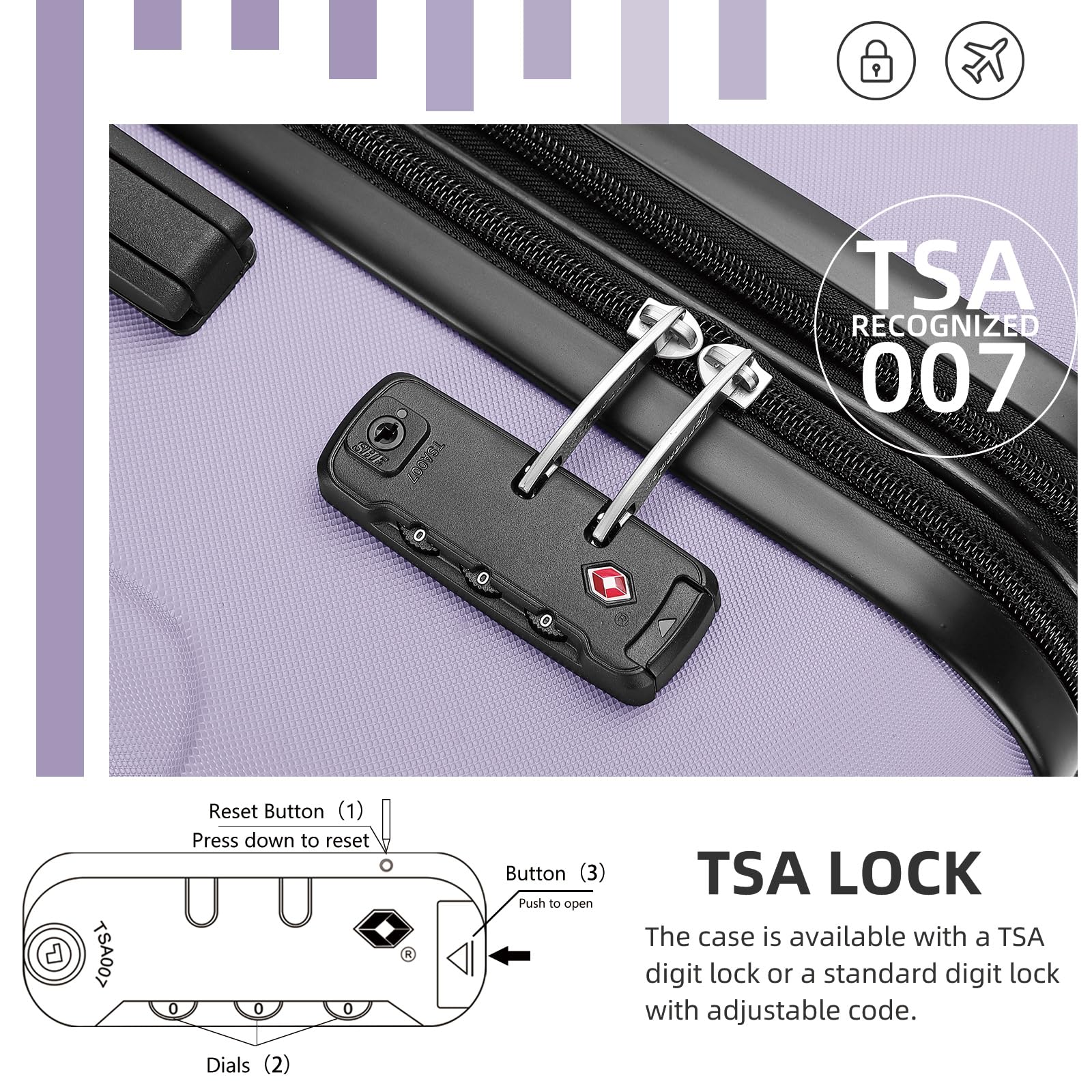 LARVENDER Luggage Sets 5 Piece, Expandable Luggage Set Clearance for Women, Suitcases with Wheels, Hardside Hard Shell Travel Luggage with TSA Lock (Lavender, 5pcs)