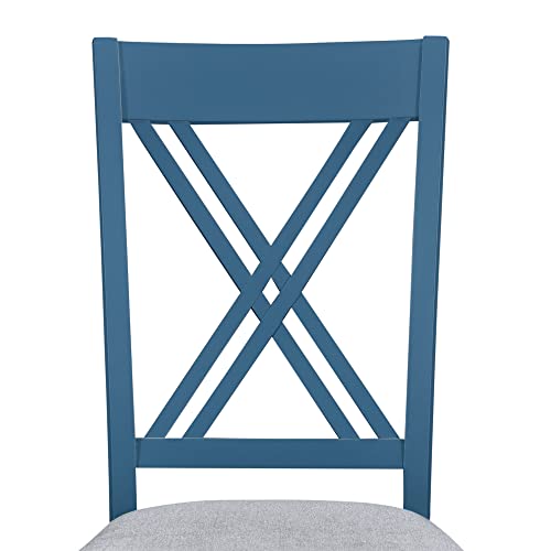 Lepfun Rustic Minimalist Style Wooden 5-Piece Table Set with 4 X-Back Upholstered Chairs for Apartment,Living, Dining Room and Small Places,Breakfast Nook,Easy to Assemble,Blue