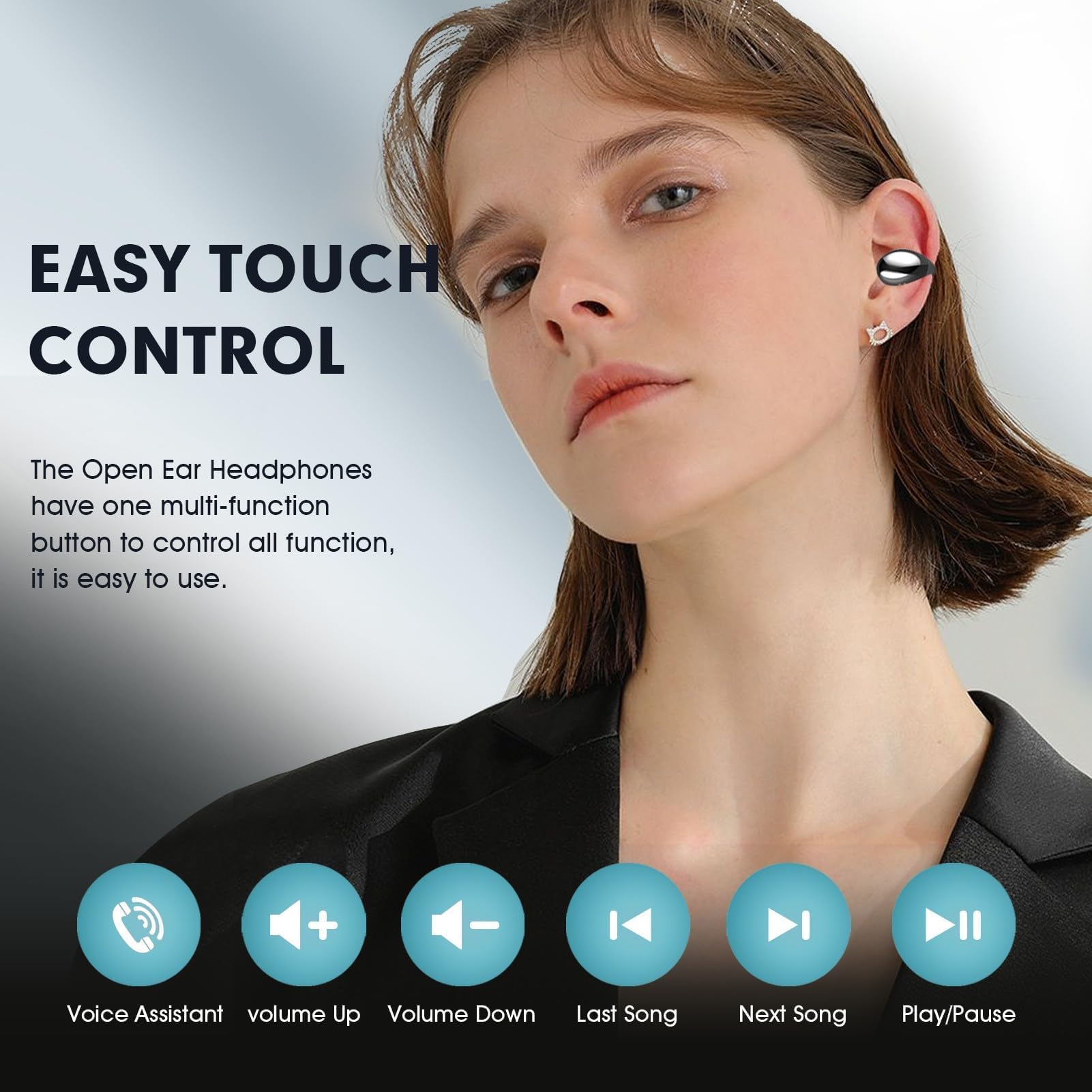 Wireless Earbuds with Earhooks Mini Bone Conduction Headphones Waterproof Bluetooth Open Ear Earbuds Cycling Earpiece Noise Canceling Headset Sports Bluetooth 5.0 Earphones Headset for Cycling Driving