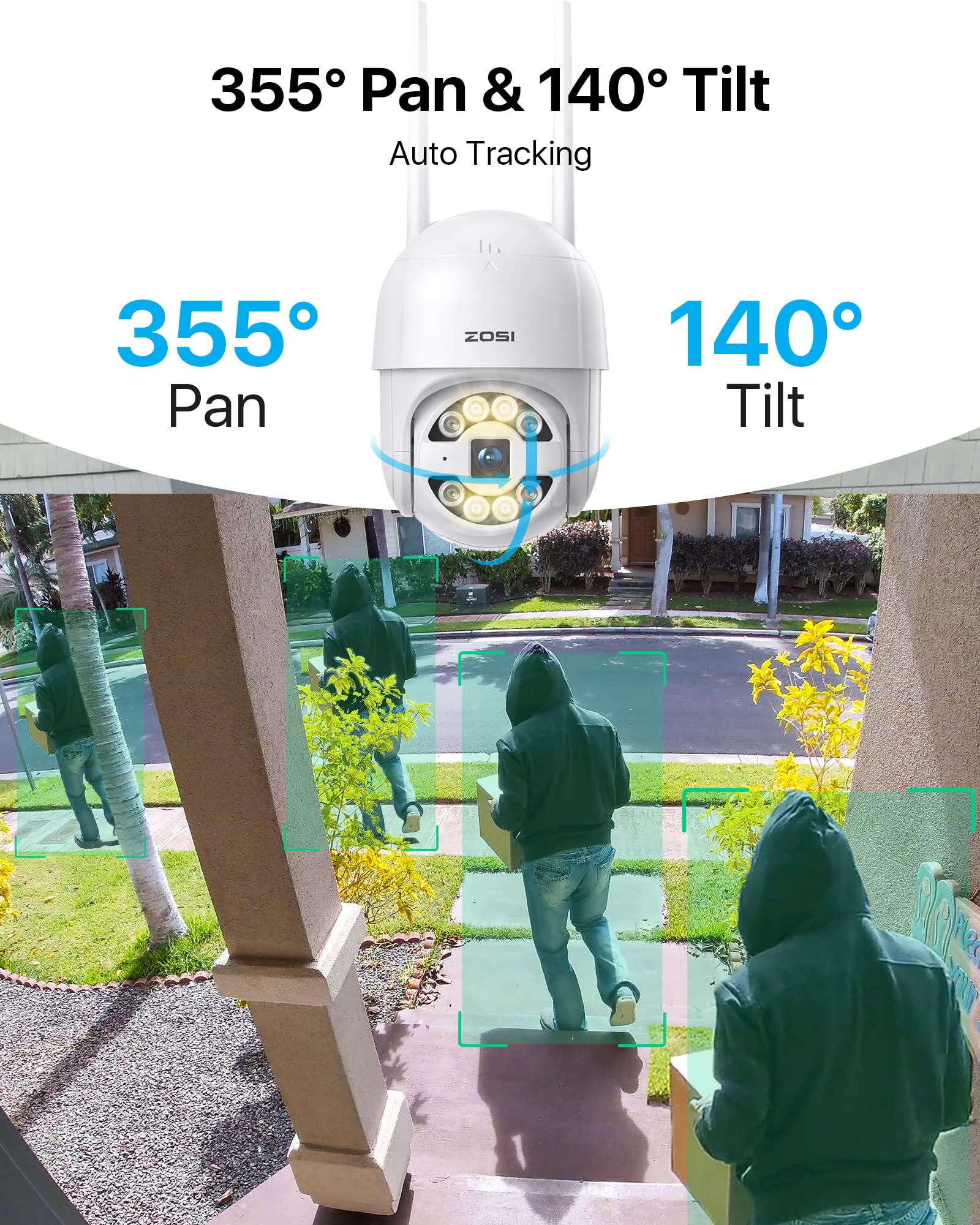 ZOSI C306PK 8CH 4Pack 2K 3MP Wireless Battery Powered Security Camera System with 4Pack C289 Outdoor PTZ Cameras, Color Night Vision, Spotlight, 2-Way Talk, Light & Siren Alarm, 1TB HDD