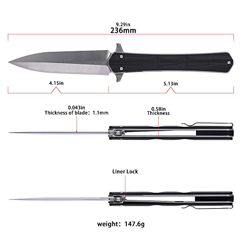 TACRAY Unique Folding Camping Knife, One-hand Operated Hunting Knife (NOT a Flick Knife), Pocket Clip Knife with Durable Handle (G10) and Single-edged Sharp Blade