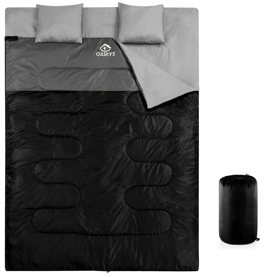 oaskys Double Sleeping Bag for Adults with 2 Pillows - Queen Size XL Waterproof Sleeping Bag for All Season Camping Hiking Backpacking 2 Person Sleeping Bags for Cold Weather & Warm