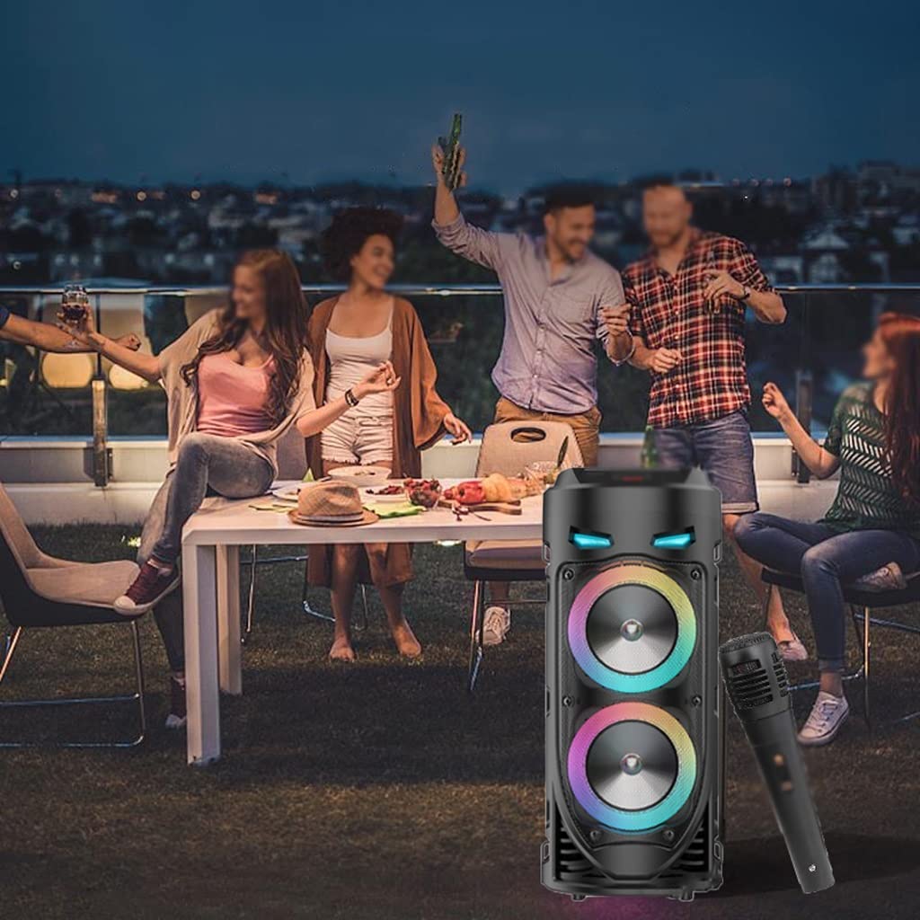ZSEDP Speakers Party 30w Portable Big Power Stereo Subwoofer Outdoor Speakers with Microphone and Remote Control