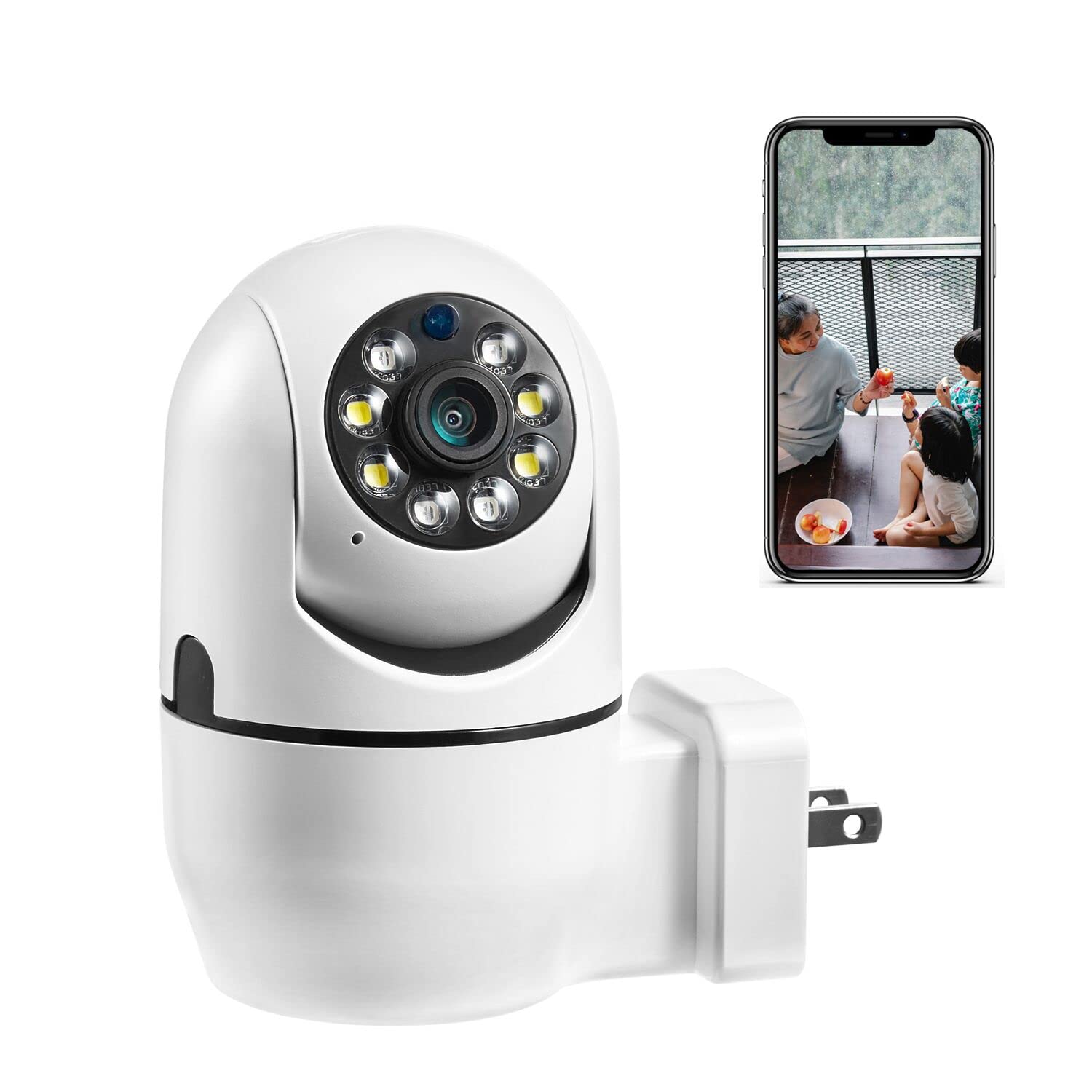 Wireless Indoor Security Camera with Plug to socket no cable,PTZ Smart WiFi Camera Baby Monitor, 360° View 2.4G Camera with Phone APP, Motion Tracking Detection, Two Way Talk, Spotlight On Color Night