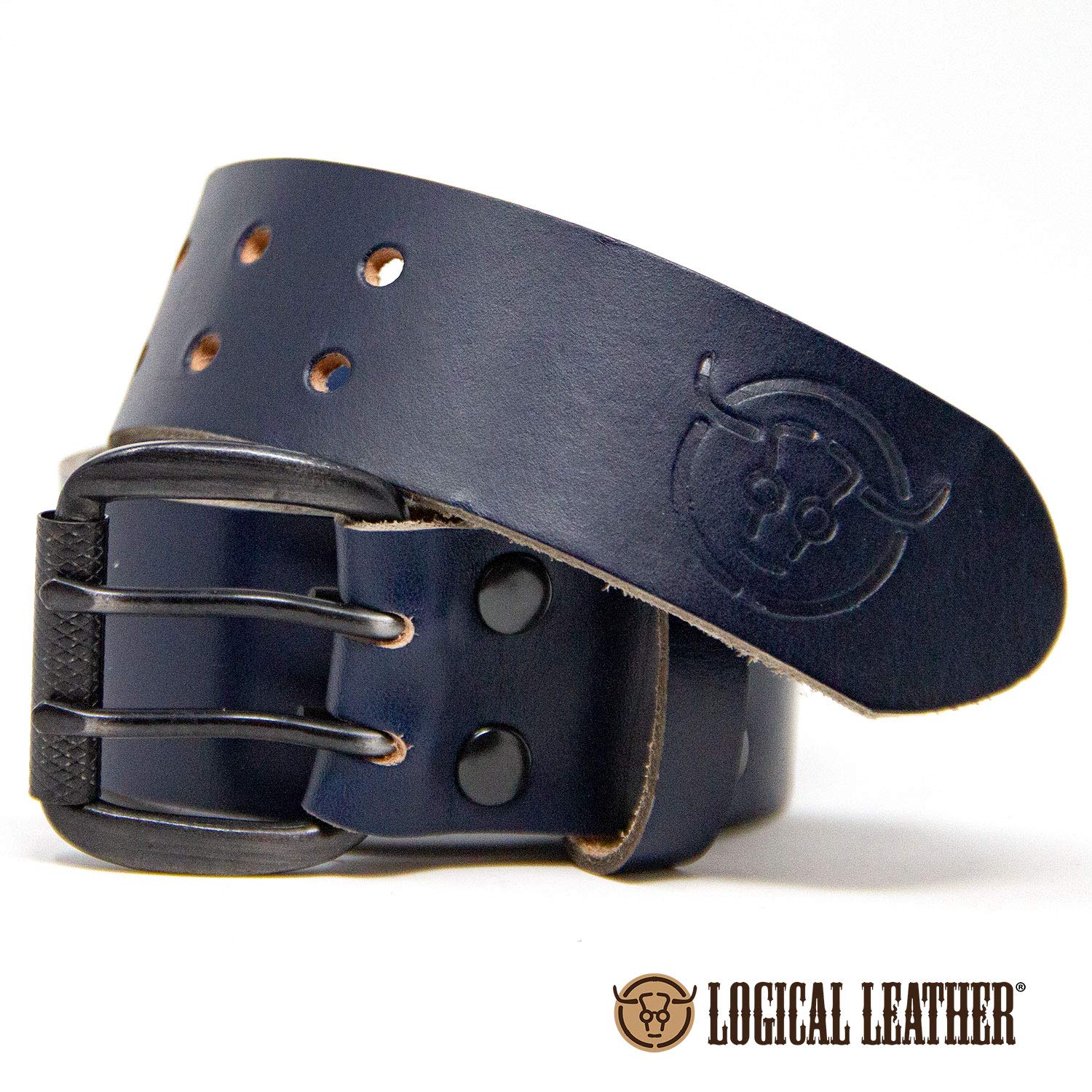 Logical Leather Men's Work Belt - Heavy Duty Genuine Full Grain Leather Double Prong Belts- Black 46