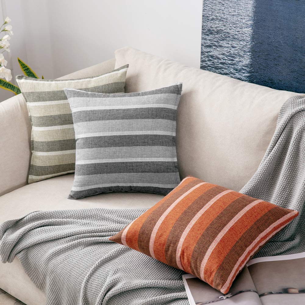 MIULEE Decorative Striped Throw Pillows Covers Classic Retro Linen Modern Farmhouse Pillow Cases for Couch Living Room Sofa Set of 2, 16x16 Inch Light Grey