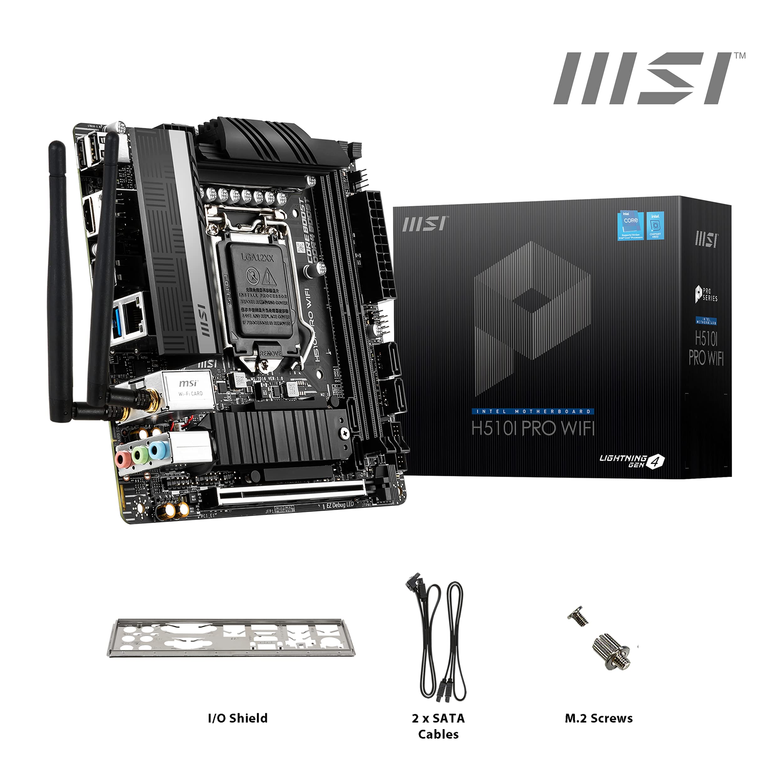MSI H510I PRO WIFI ProSeries Motherboard (Mini-ITX, 11th/10th Gen Intel Core, LGA 1200 Socket, DDR4, PCIe 4, M.2 Slot, USB 3.2 Gen 2, 2.5G LAN, HDMI/DP, WiFi 6E)