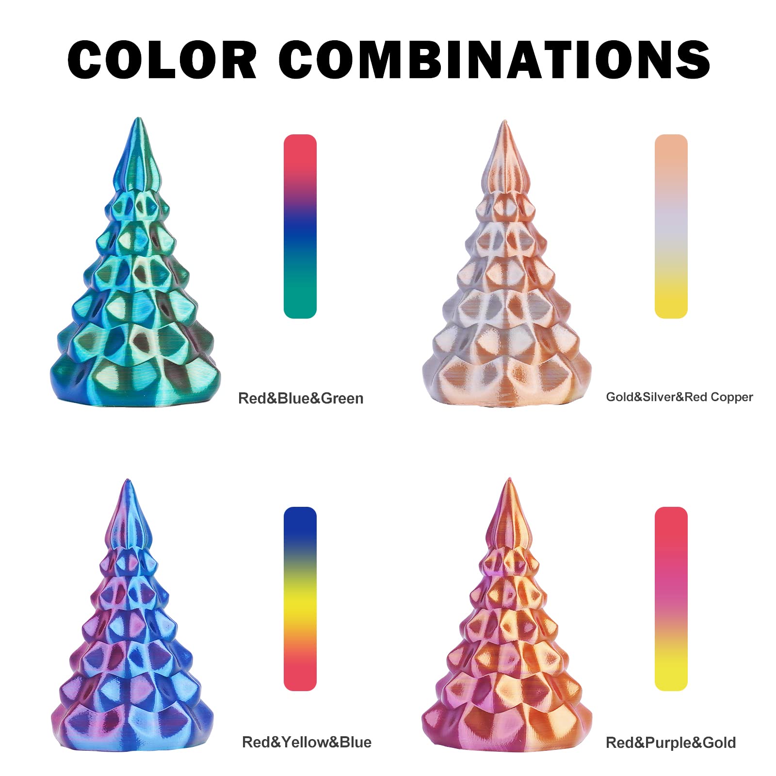 Silk PLA Filament 1.75mm for 3D Printer -ERYONE Silk Dual/tri Color Shiny PLA Dimensional Accuracy +/- 0.03 mm 3D Printing Filament 250g*4 Spools