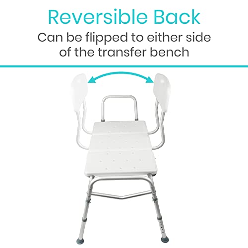Vive Bariatric Shower Chair - Tub Transfer Bench with Height Adjustable Legs (400 Pound Capacity) - Reversible & Sliding Bath Seat with Backrest, Armrest, Wide Seat - For Seniors, Elderly