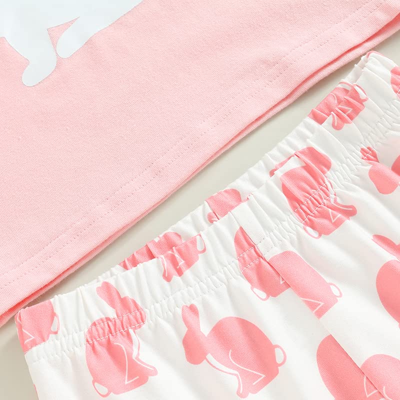 YINGISFITM Baby Girl Easter Outfit Bunny Print Short Sleeve Tee Tshirt Pants Toddler Bell Bottoms Summer Clothes 2Pcs Set (1-2T,Pink Rabbit)