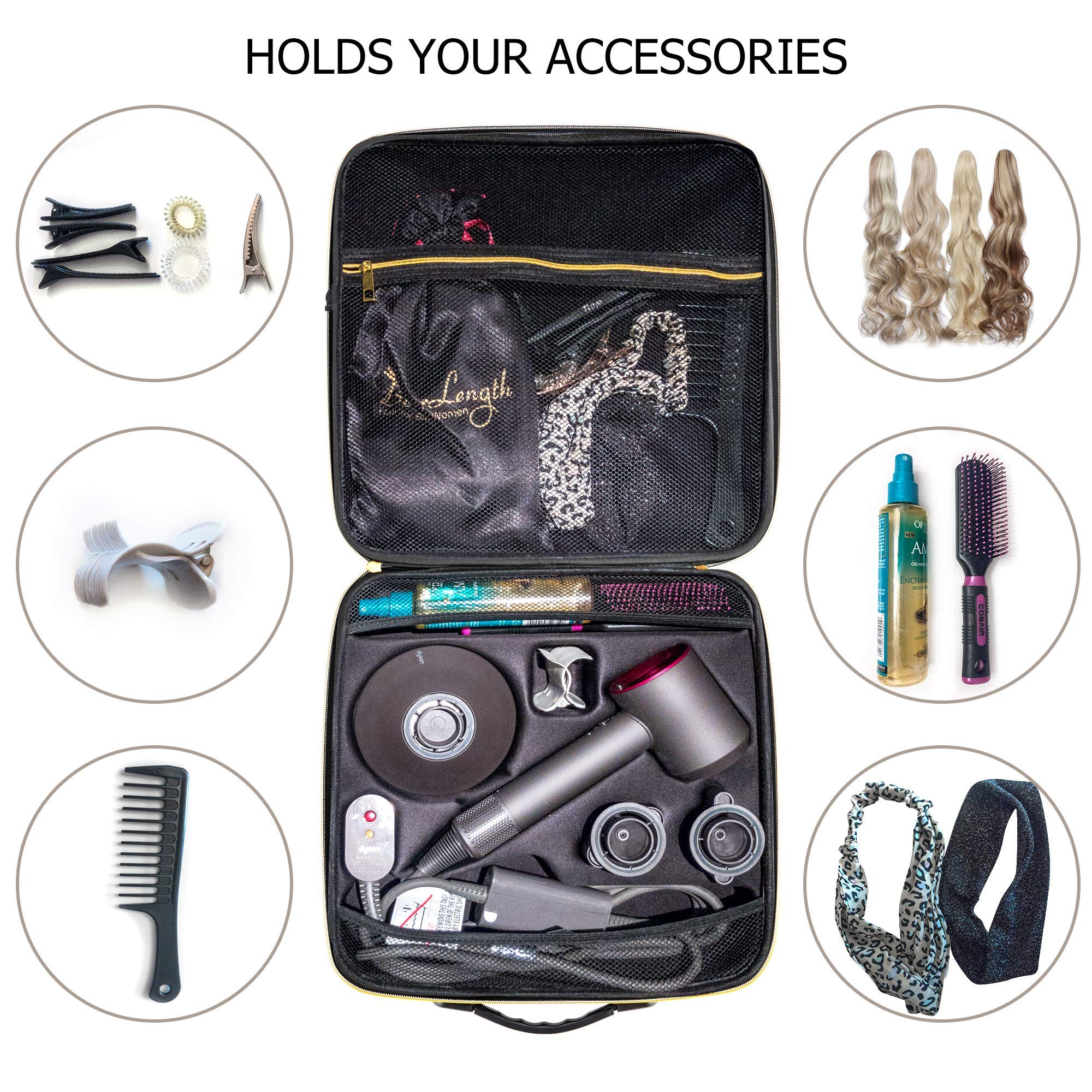 MLMD Lux Hair Dryer Case for Dyson Supersonic Hair Dryer – Stylish, Precise Fit, and Extra Storage Space for Accessories – Lightweight & Compact Carrier CaseBag for Travel –– Elegant Design