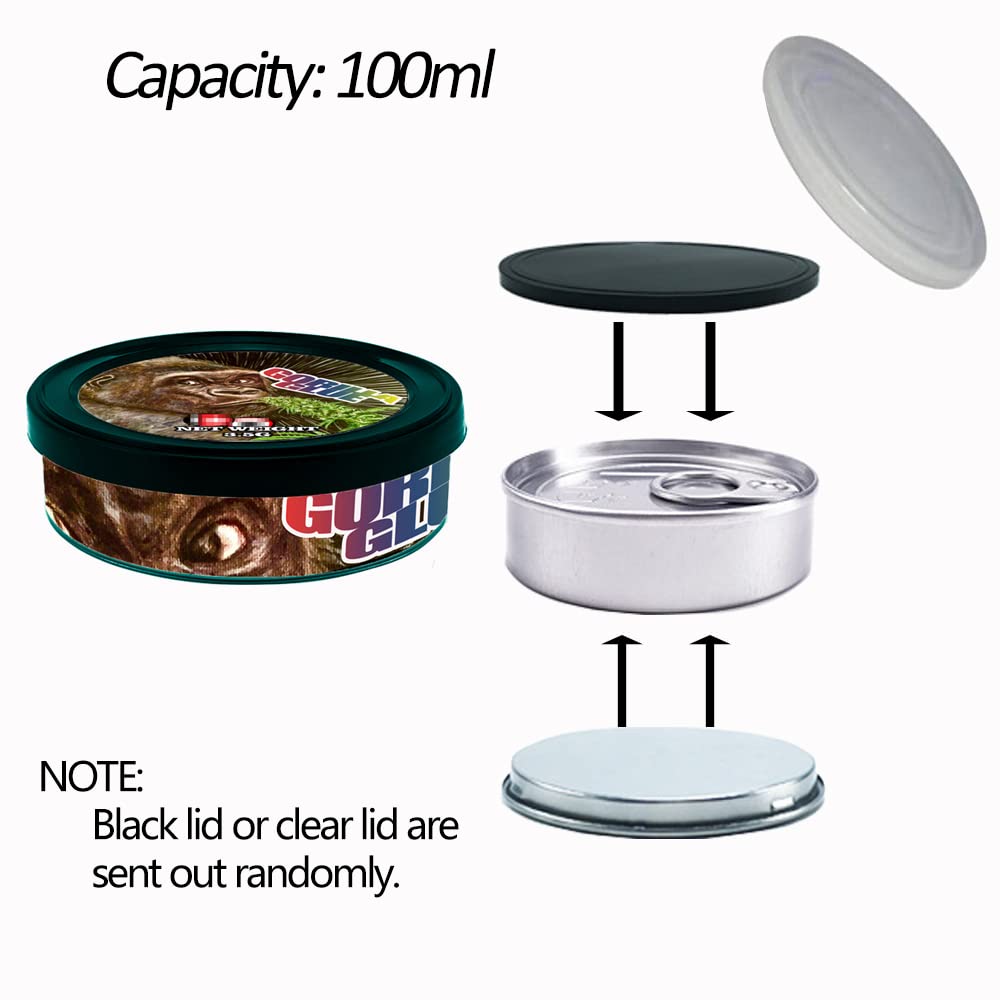 Self-Seal Cali Tin Can, Pressitin Cans with Ring Lid and Label, Side Stickers, Tin Tuna Can - No Tools Needed - 100ml/3.5g (20 Sets)