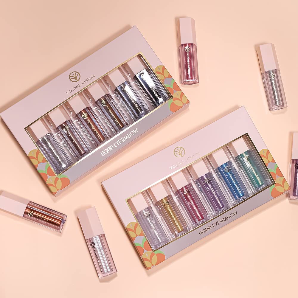 YOUNG VISION Liquid Glitter Eyeshadow, Metallic & Shimmer & Glow Shades,Quick-Drying, Waterproof, Non-sticky,0.17 Fl Oz