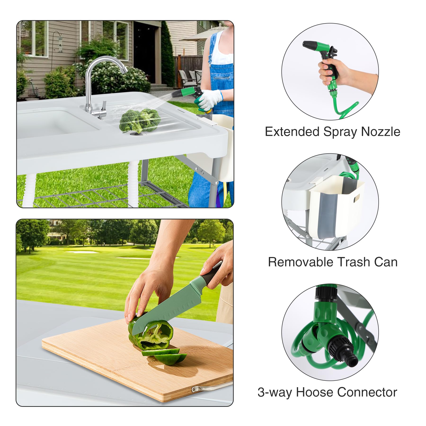 REDCAMP 39.4" Folding Fish Cleaning Table with Double Sink & Faucet, Portable Outdoor Fish Fillet Cleaning Station for Camping or Kitchen