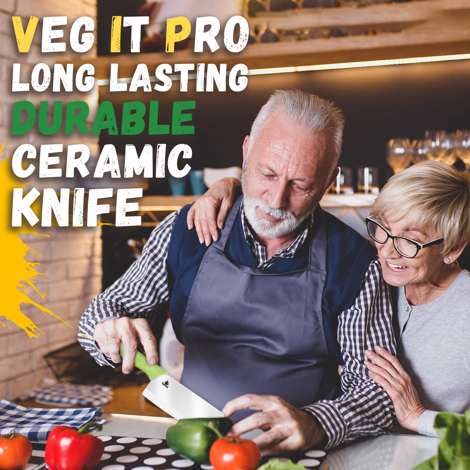 VegItPro 8" + 6.5" Vegetable Ceramic Blade Knives + Ceramic Knives for Cutting Lettuce + Vegetarian and Vegan Knife Set + Blade Protection Included