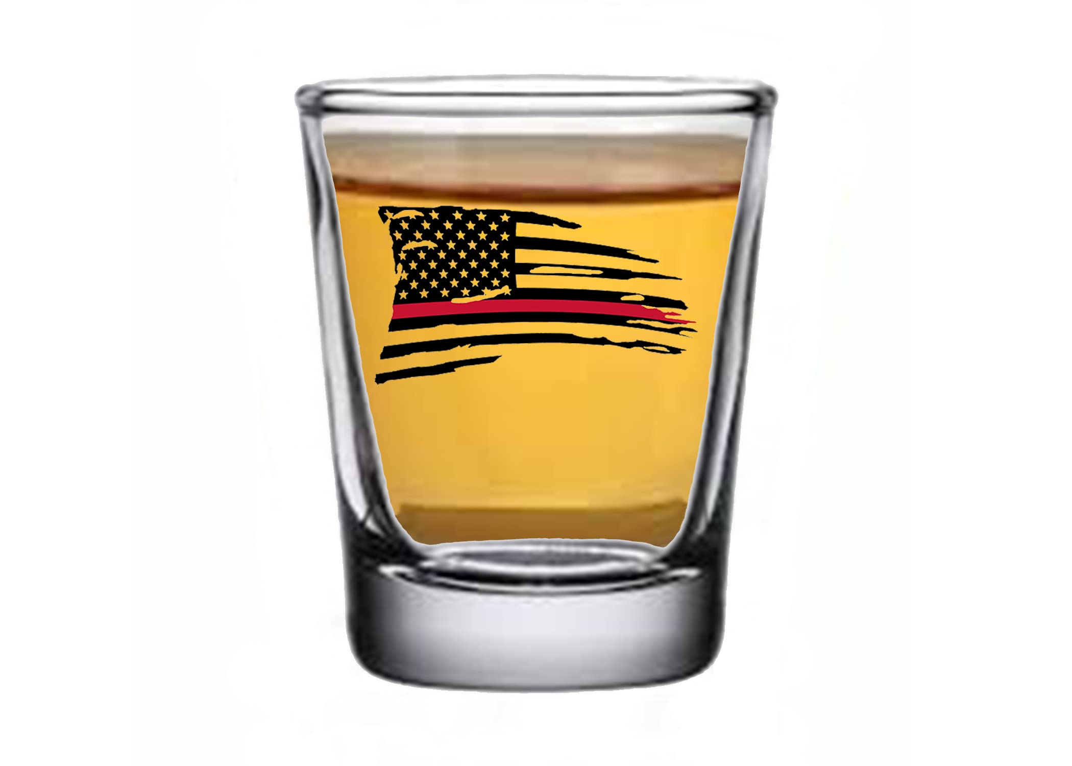 Rogue River Tactical Tattered Wavy Distressed Thin Red Line Flag Shot Glass Gift For Fire Fighter Firefighter FD Fire Department