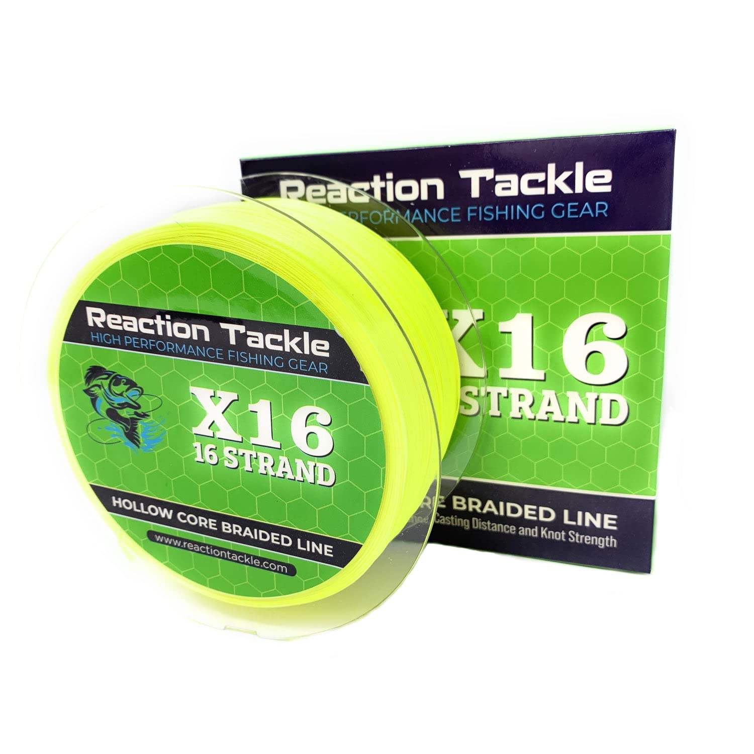 Reaction Tackle Hollow Core, 16 Strand Braided Fishing Line Hi Vis Yellow - 80LB / 500yds