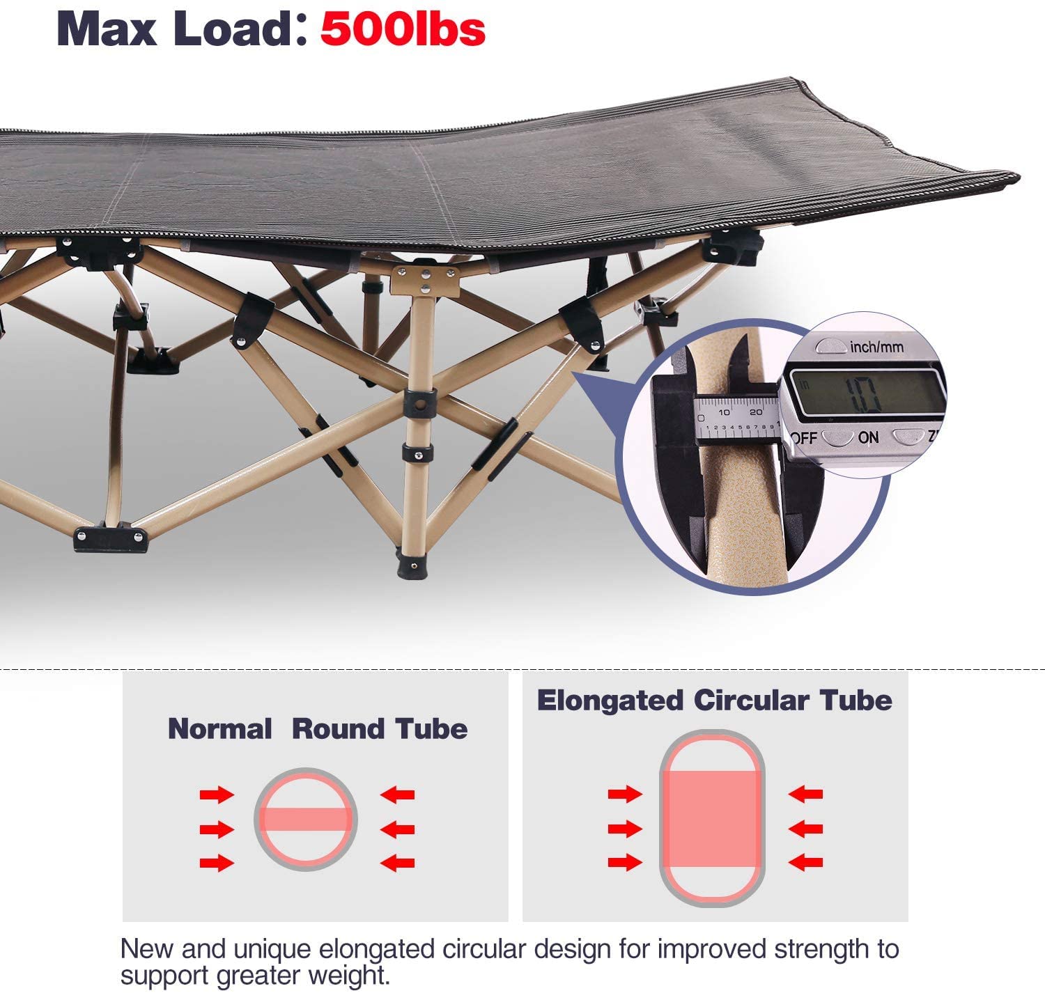 REDCAMP Folding Camping Cots with Cot Pads for Adults 500lbs, Double Layer Oxford Strong Heavy Duty Wide Sleeping Cots for Camp Office Use, Portable with Carry Bag, Grey
