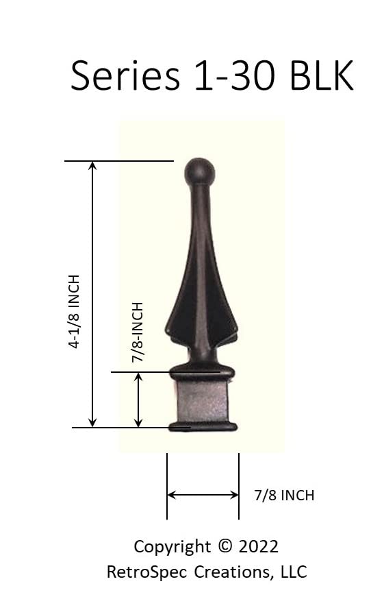 Retrospec Creations 100 Each for 1/2โ Black Plastic Finial Tops for Iron Picket Fence 4-Sided Spire - #1-30