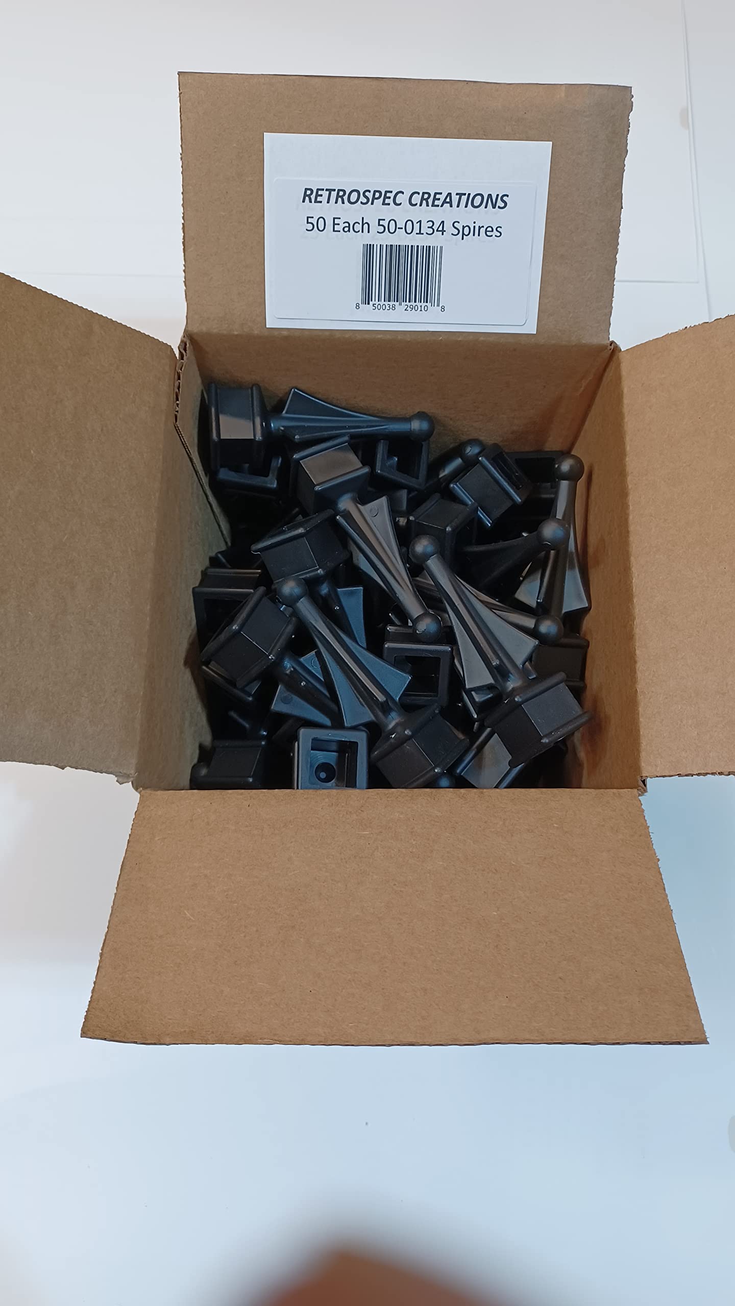Retrospec Creations 50 Each for 3/4” Black Plastic Finial Tops for Iron Picket Fence 4-Sided Spire - #1-34
