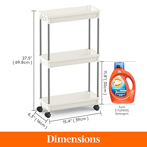 Lifewit Slim Storage Cart, Laundry Room Organization, Wide 6.3'', 3 Tier Shelf Organizer Rack Unit with Wheels for Bathroom Kitchen Small Dorm Narrow Space, White