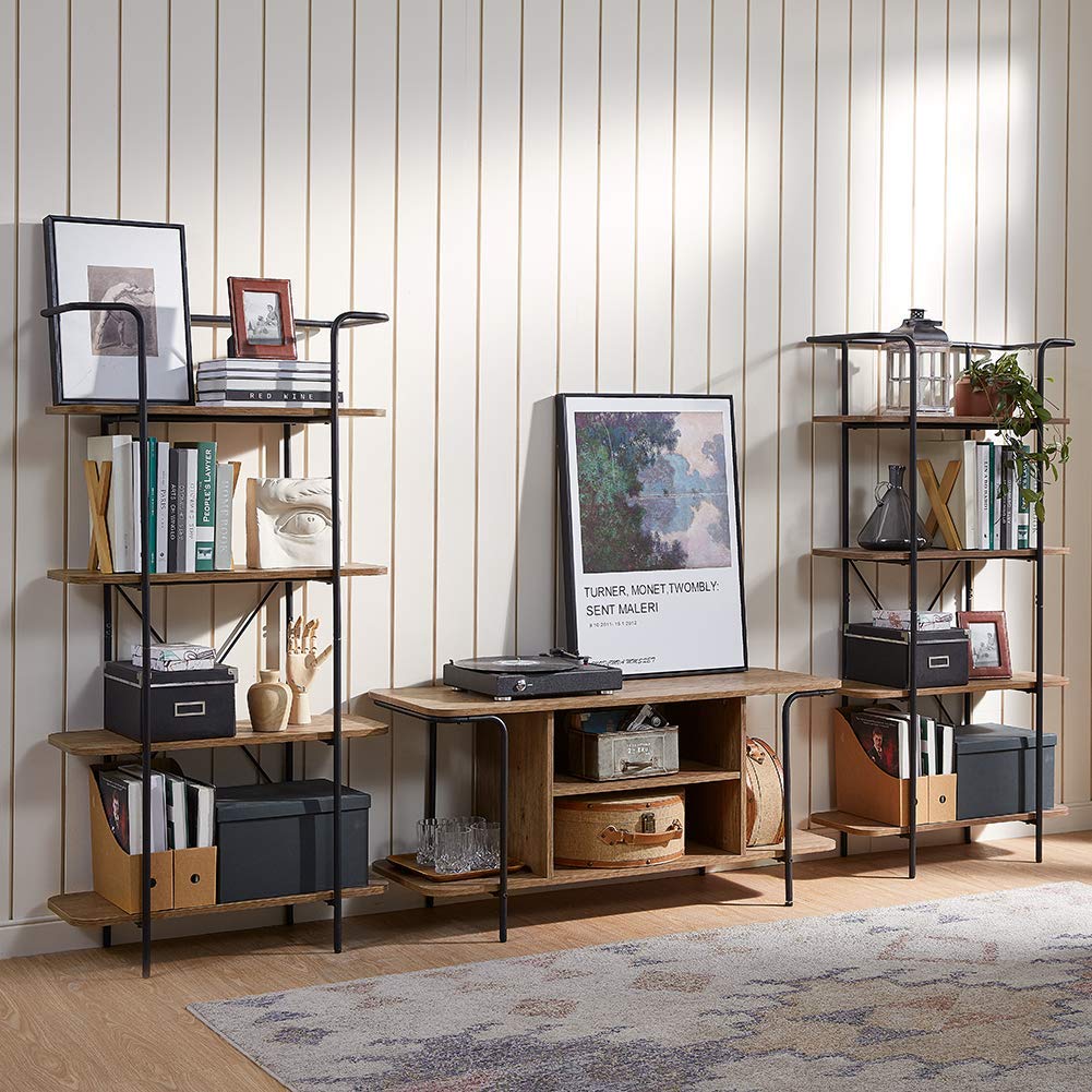 LINSY HOME Bookshelf, 4-Tiers Ladder Bookcase for Storage, Display Shelf for Bedroom and Living Room, Rustic Oak Finished