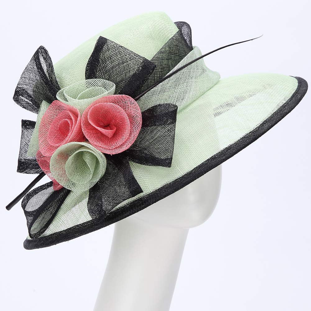Koola's hats Women 3 Layers Sinamay Kentucky Derby Church Sun Summer Hats, Mint Black, One Size