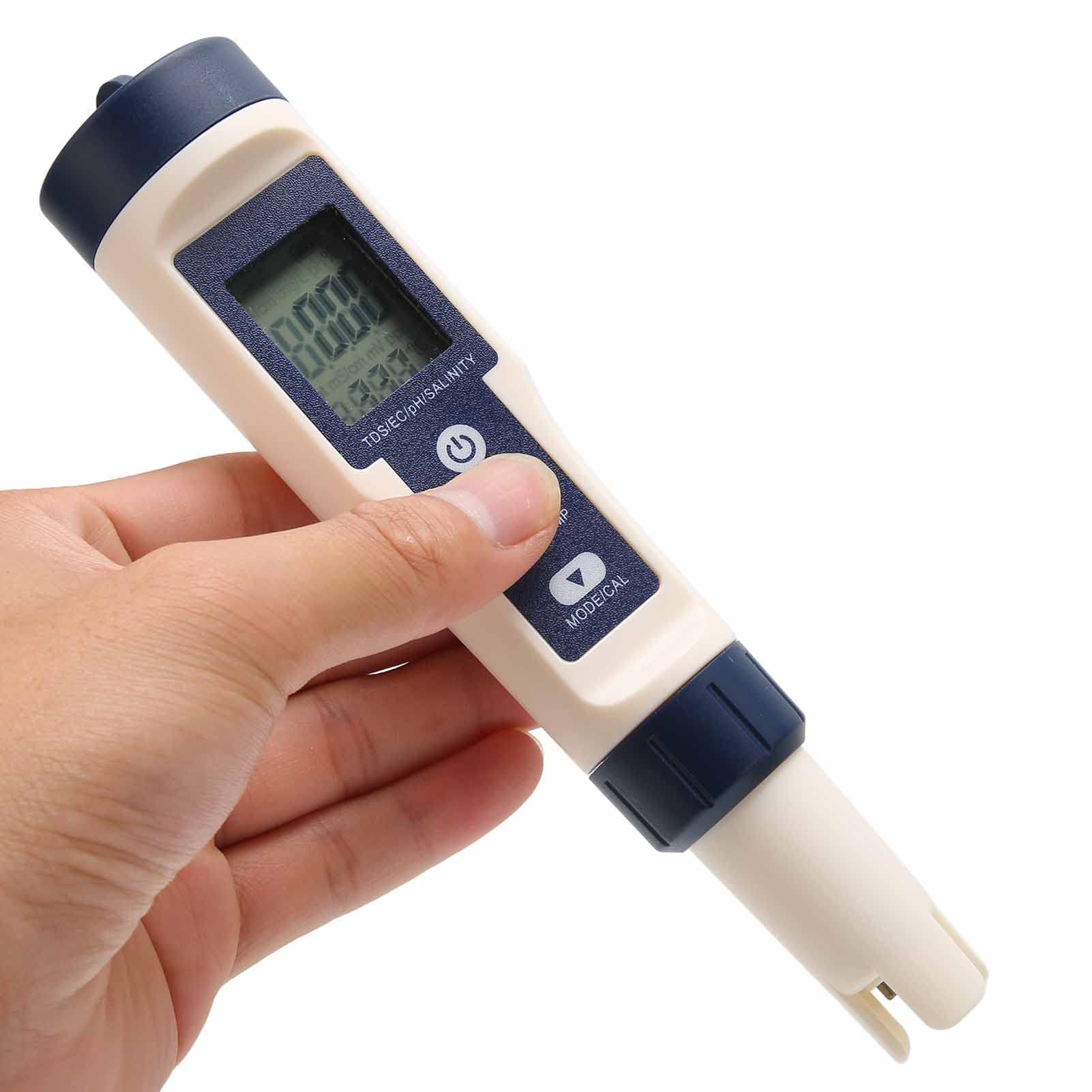 TDS Meter Digital Water Quality Tester, 5in1 Multifunctional PH/Salinity/Tem/TDS/EC Meter 0.01 Resolution High Accuracy Digital Water Tester for Household Drinking, Pool and Aquarium