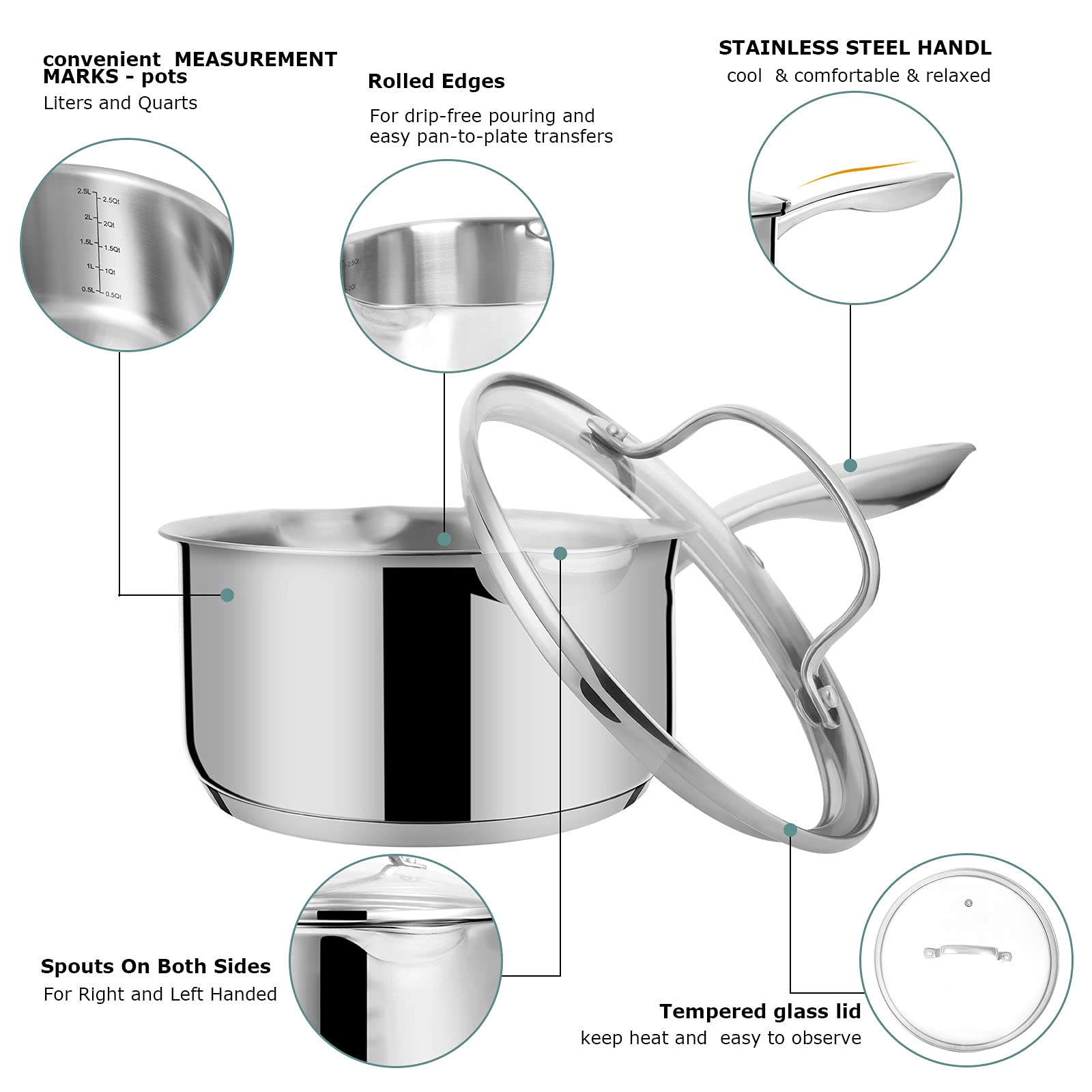 Mobuta 12 Piece Stainless Steel Professional Kitchen Cookware Set, Induction Pots and Pans Set with Tri-Ply Base,Glass Lids and Riveted Handles,Dishwasher & Oven Safe