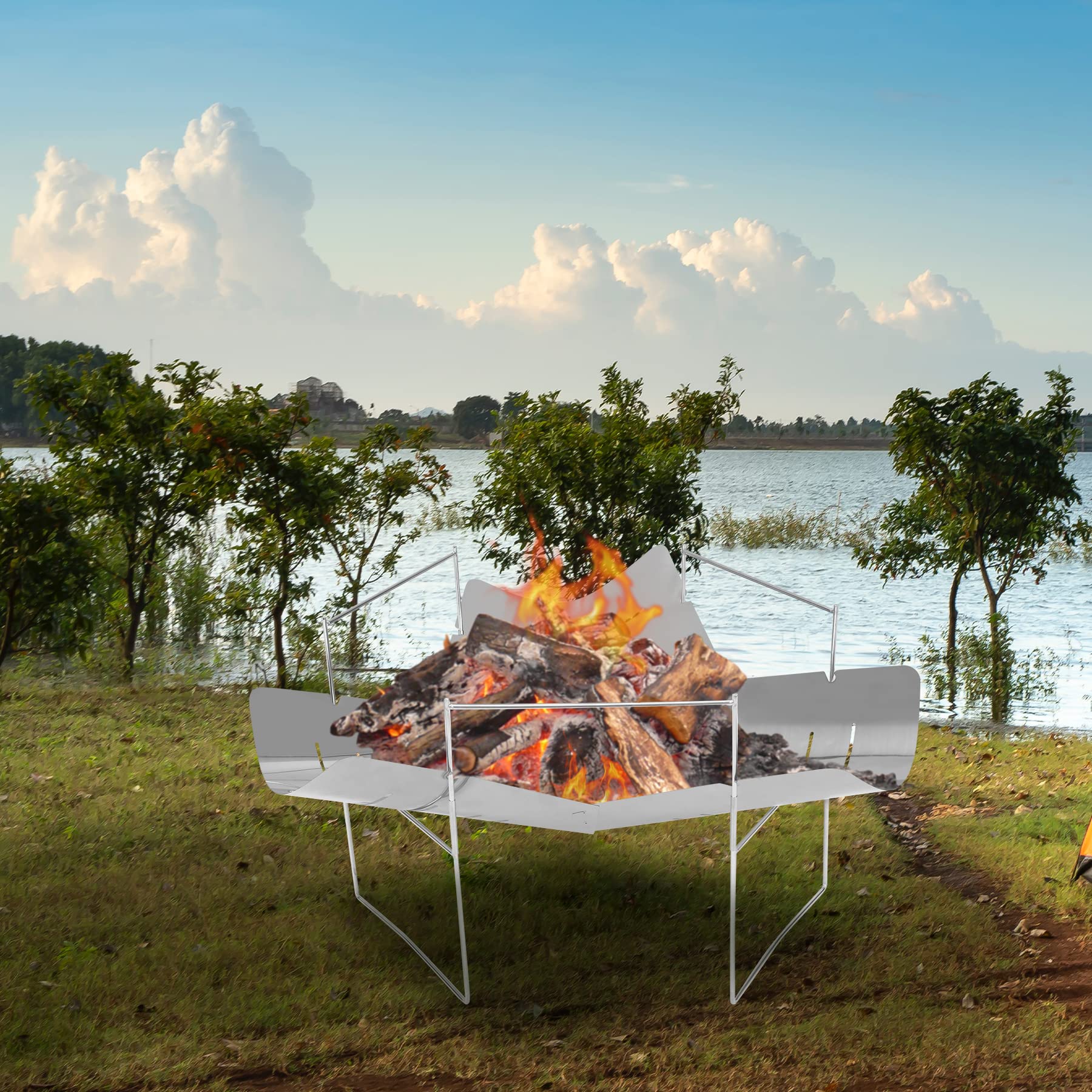 REDCAMP Portable Flatflod Fire Pit for Camping Wood Burning, Foldable Stainless Steel Fire Pit for Outside 20.9x18.1x10.4''