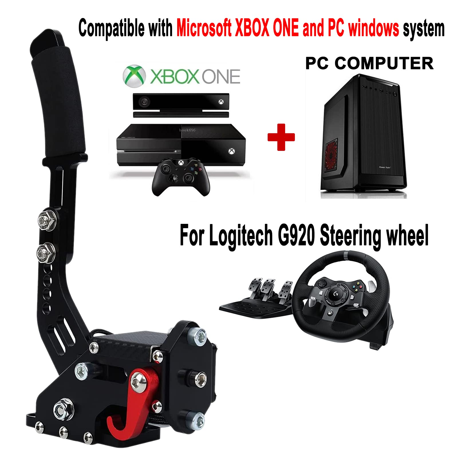 Obokidly Upgrade 2-in-1 USB Handbrake Support G920 Compatible with Xbox ONE & PC for Simracing Game Sim Rig with Clamp and Black Stainless Steel Fixed Plate,not for G923 (Black)